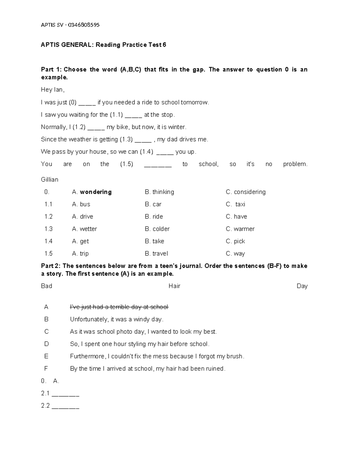 Đề Readig mẫu Aptis 2 Aptis SV - APTIS GENERAL: Reading Practice Test 6 ...