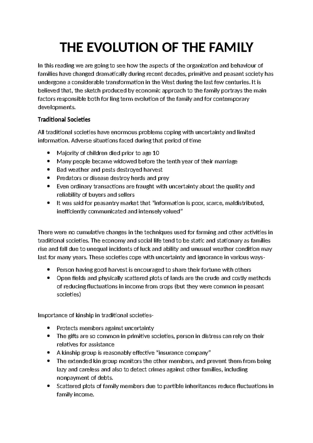 Evolution of family - THE EVOLUTION OF THE FAMILY In this reading we ...