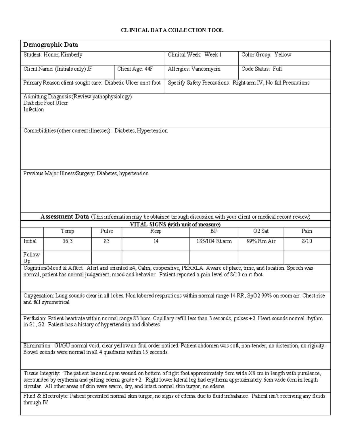 Level 2 Clinical Paperwork P1 week 1 - CLINICAL DATA COLLECTION TOOL ...