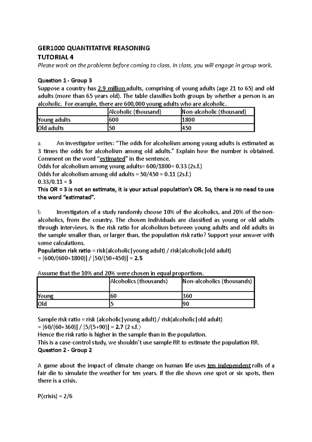 GER1000 Quantitative Reasoning TUT4 - GER1000 QUANTITATIVE REASONING TUTORIAL 4 Please work on ...
