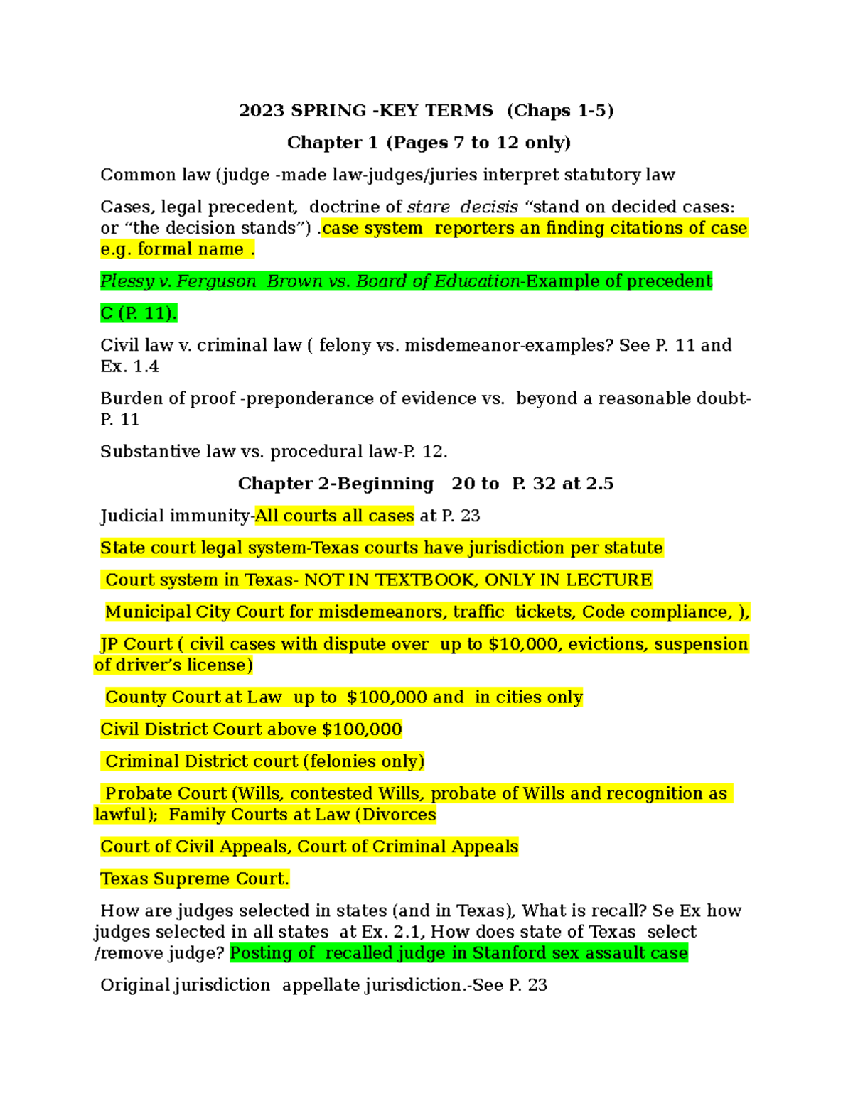 BLAW 3310- Key Terms Chaps 1-5 - 2023 SPRING -KEY TERMS (Chaps 1-5 ...