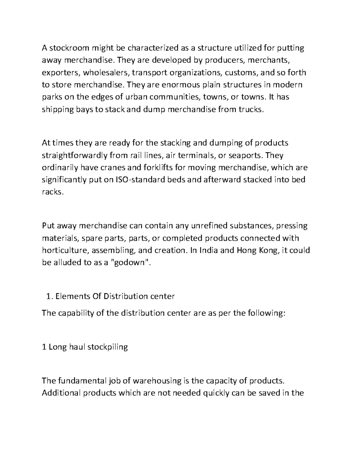 Document - Easy notes - A stockroom might be characterized as a ...