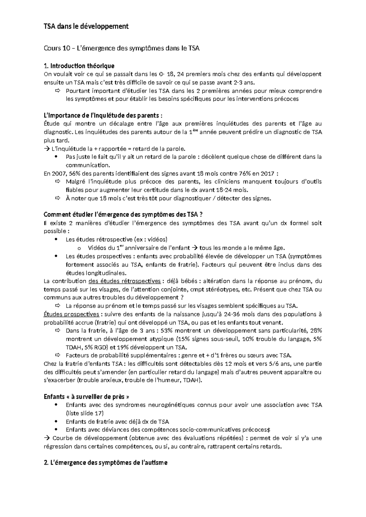 TSA-Cours 10 - TSA dans le développement - Cours 9 & 10 - TSA dans le développement Cours 10 ...