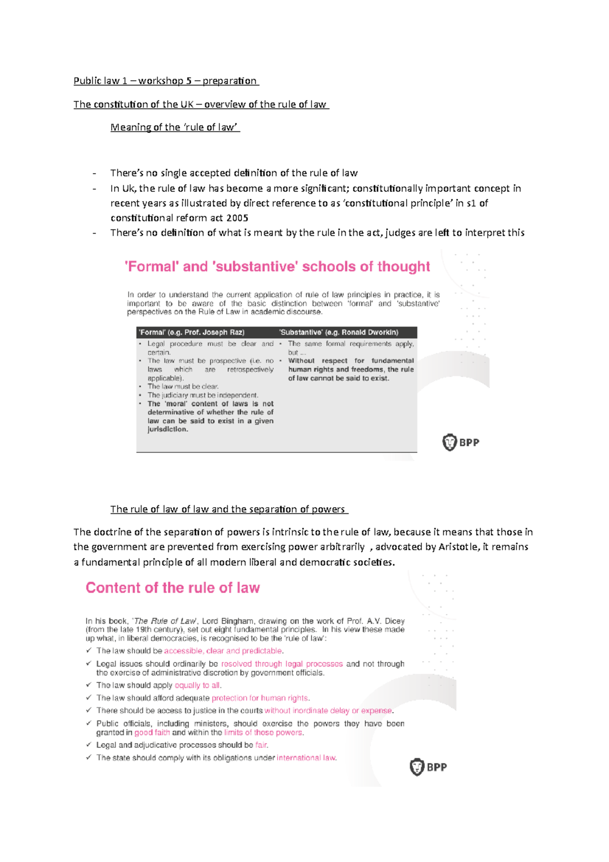 Prepration - lec notes - Public law 1 – workshop 5 – preparation The ...