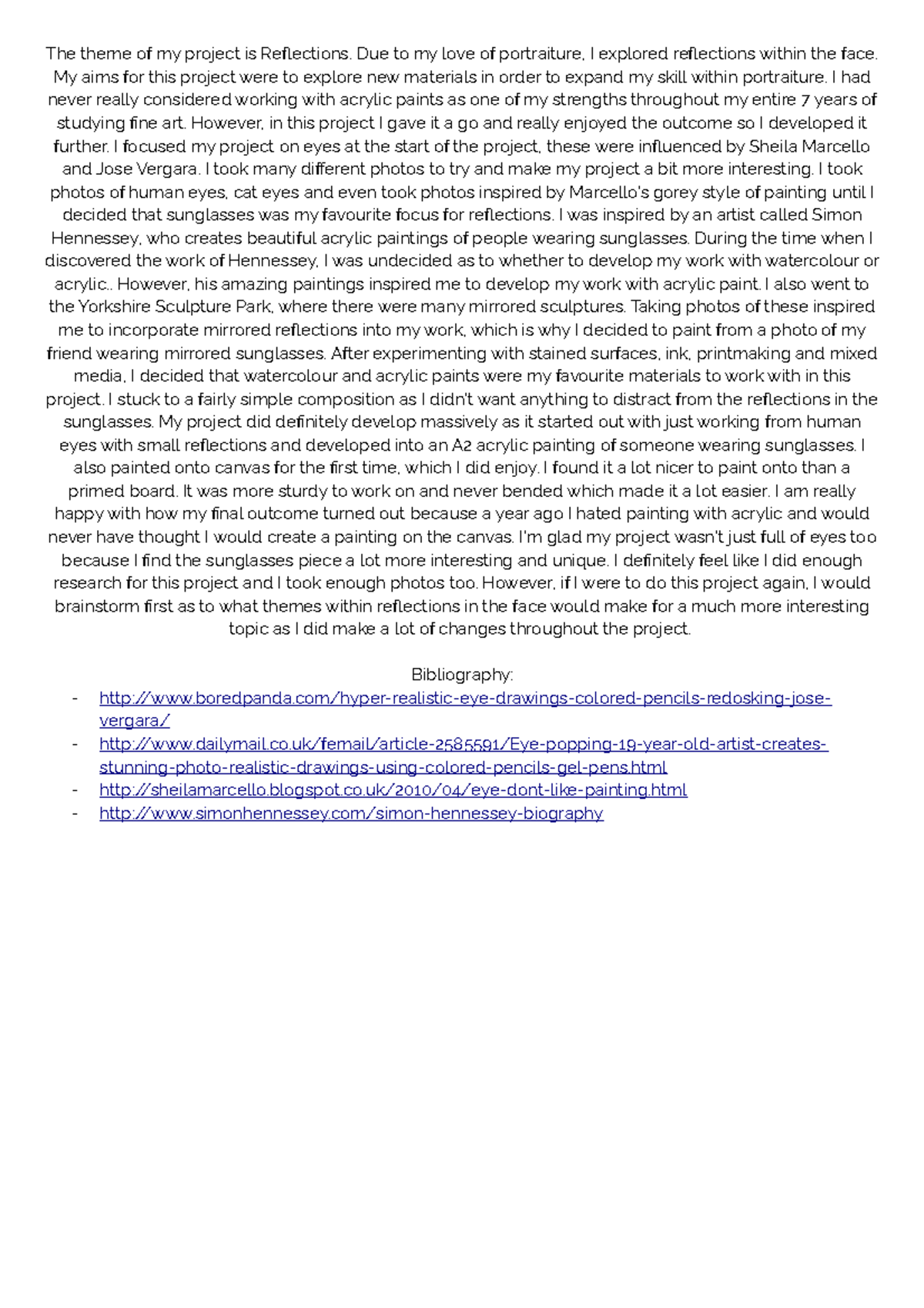 End of project evaluation - The theme of my project is Reflections. Due ...