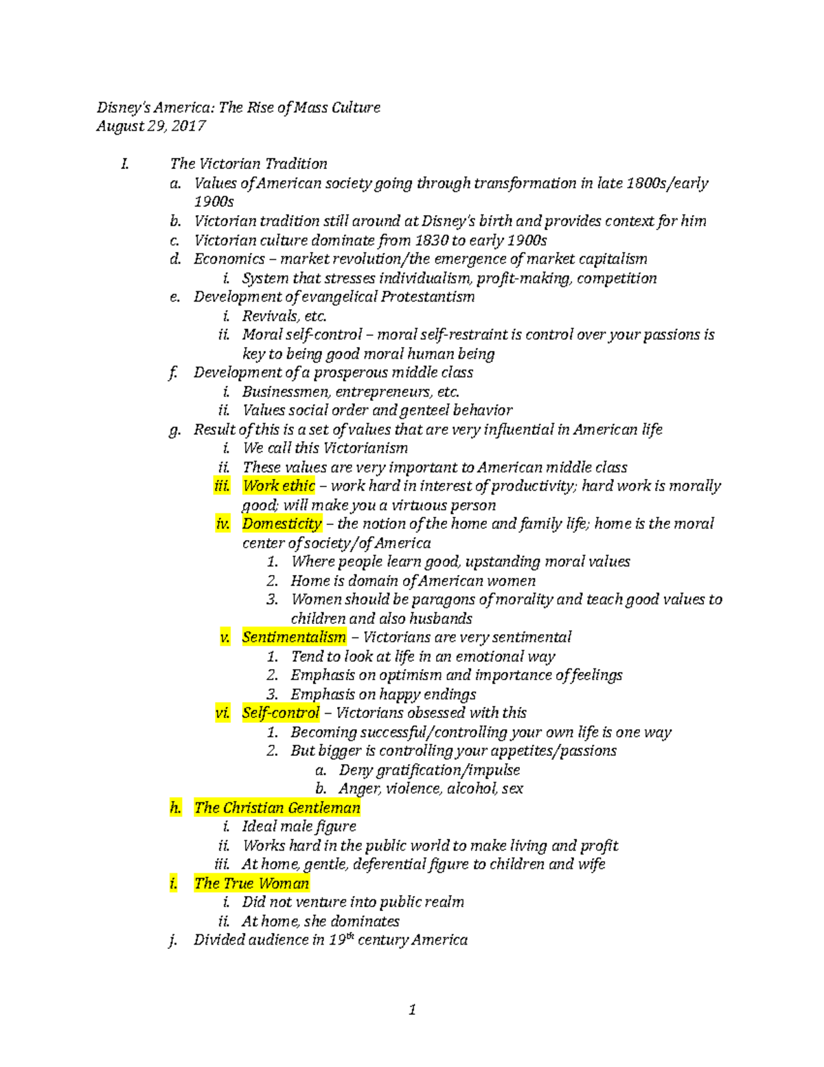 1st Half Notes - Disney - Disney’s America: The Rise of Mass Culture ...