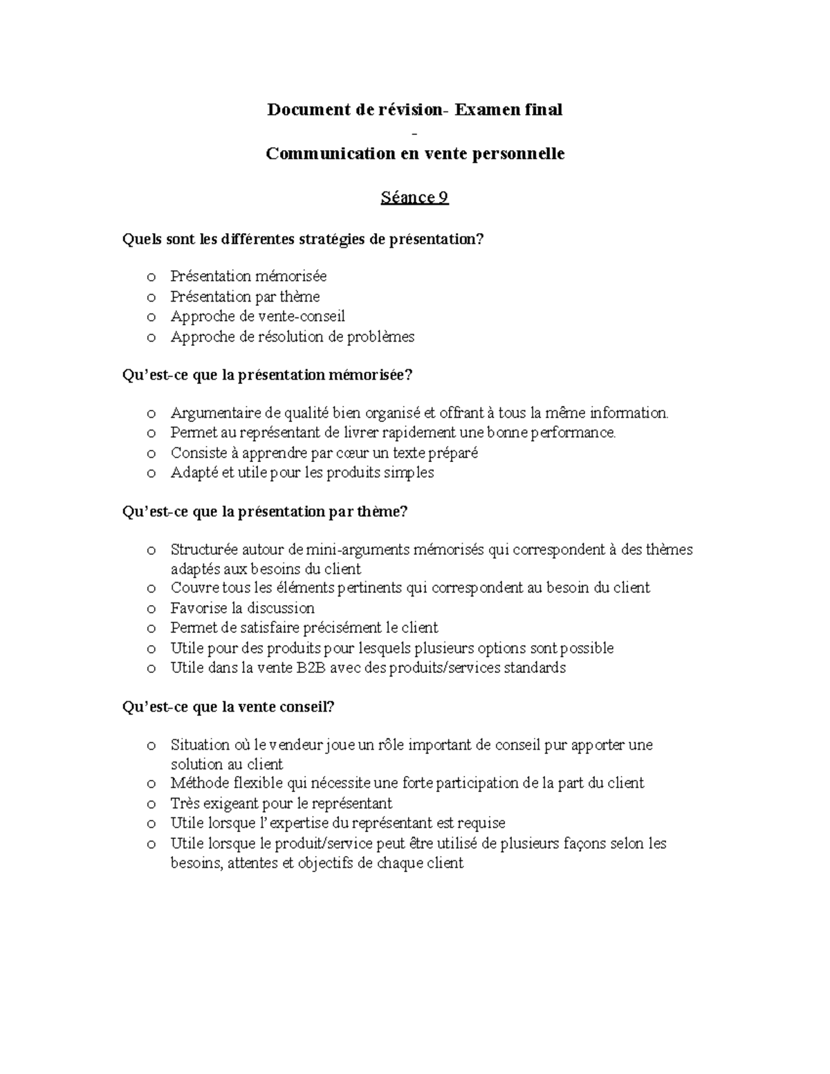 Document de révision final - Document de révision- Examen final ...