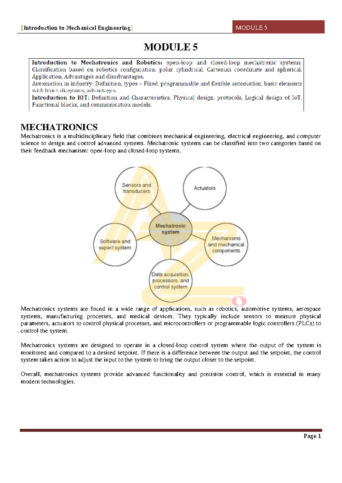 Besck 104D Mod5@Az Documents.in - MODULE 5 MECHATRONICS Mechatronics is a multidisciplinary ...