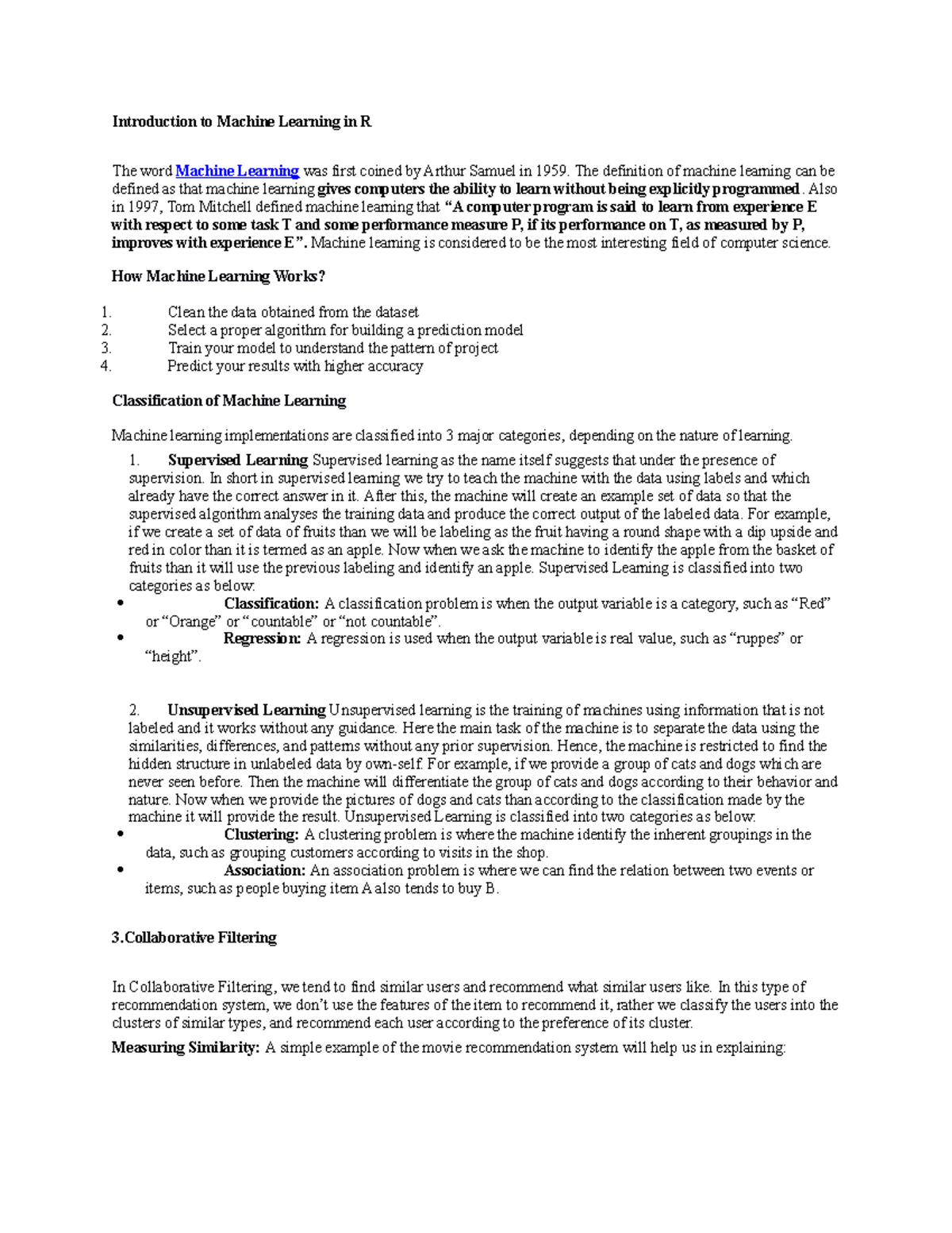UNIT V - read - Introduction to Machine Learning in R The word Machine ...