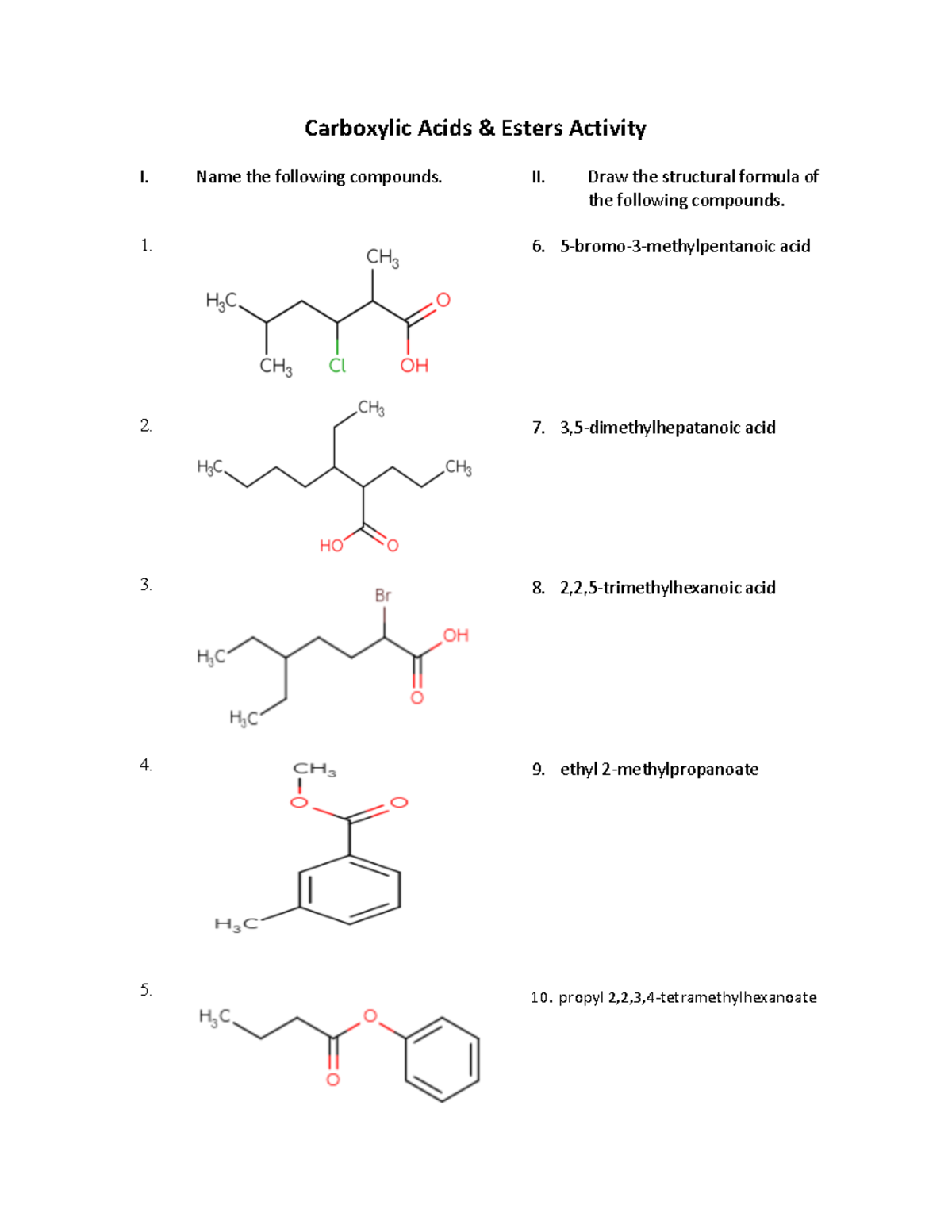Carboxylic 2BAcids 2Band2BEsters 2BActivity - Inorganic and Organic ...