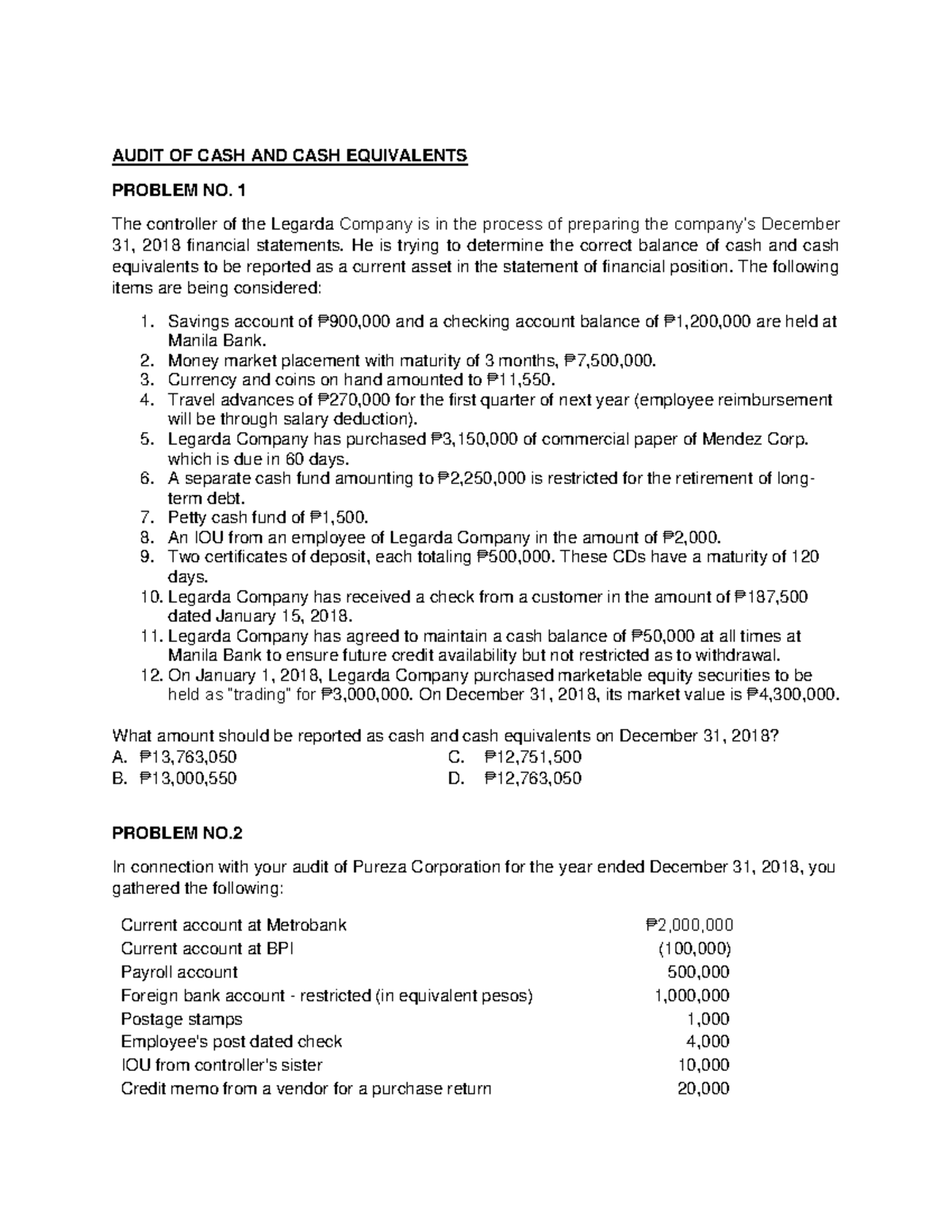 Pdfcoffee - Lecture notes of auditing problems - AUDIT OF CASH AND CASH ...