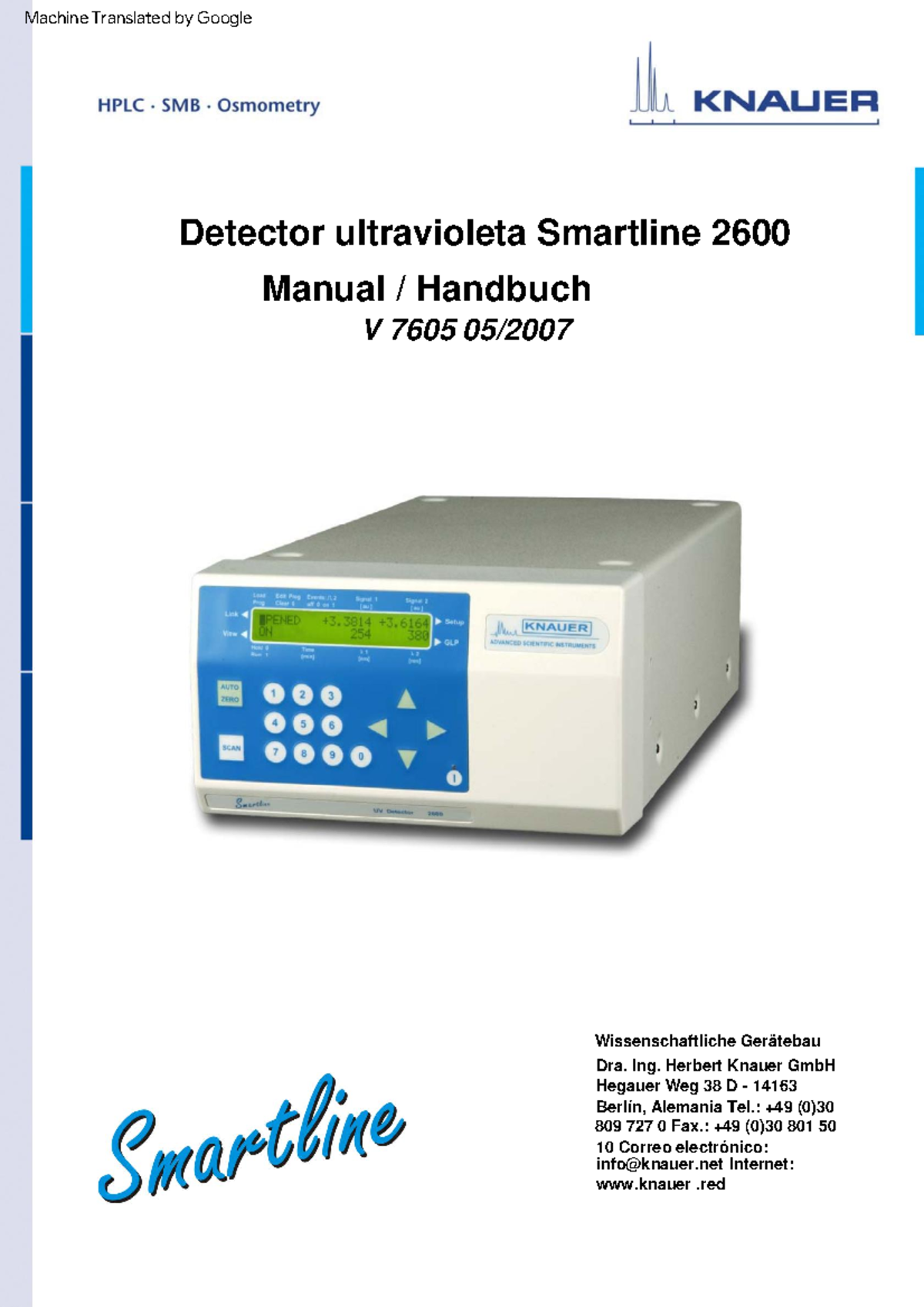 Smartline uv-detector s2600 - Wissenschaftliche Gerätebau Dra. Ing ...