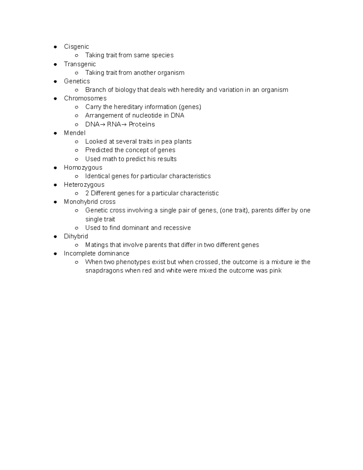 Genetics - Detailed notes of these sections of the class. - Cisgenic ...