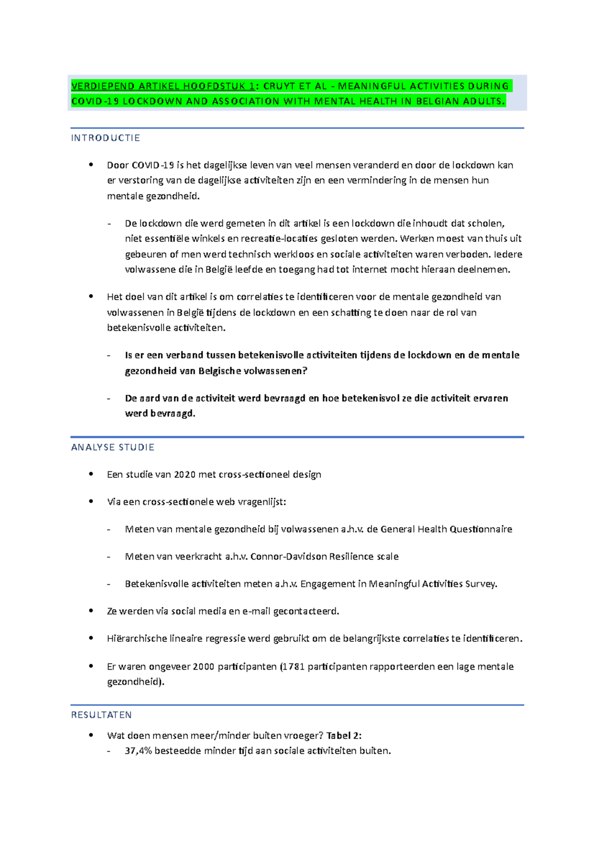 Samenvatting van alle artikels voor Psycholische Arbeidskenmerken ...