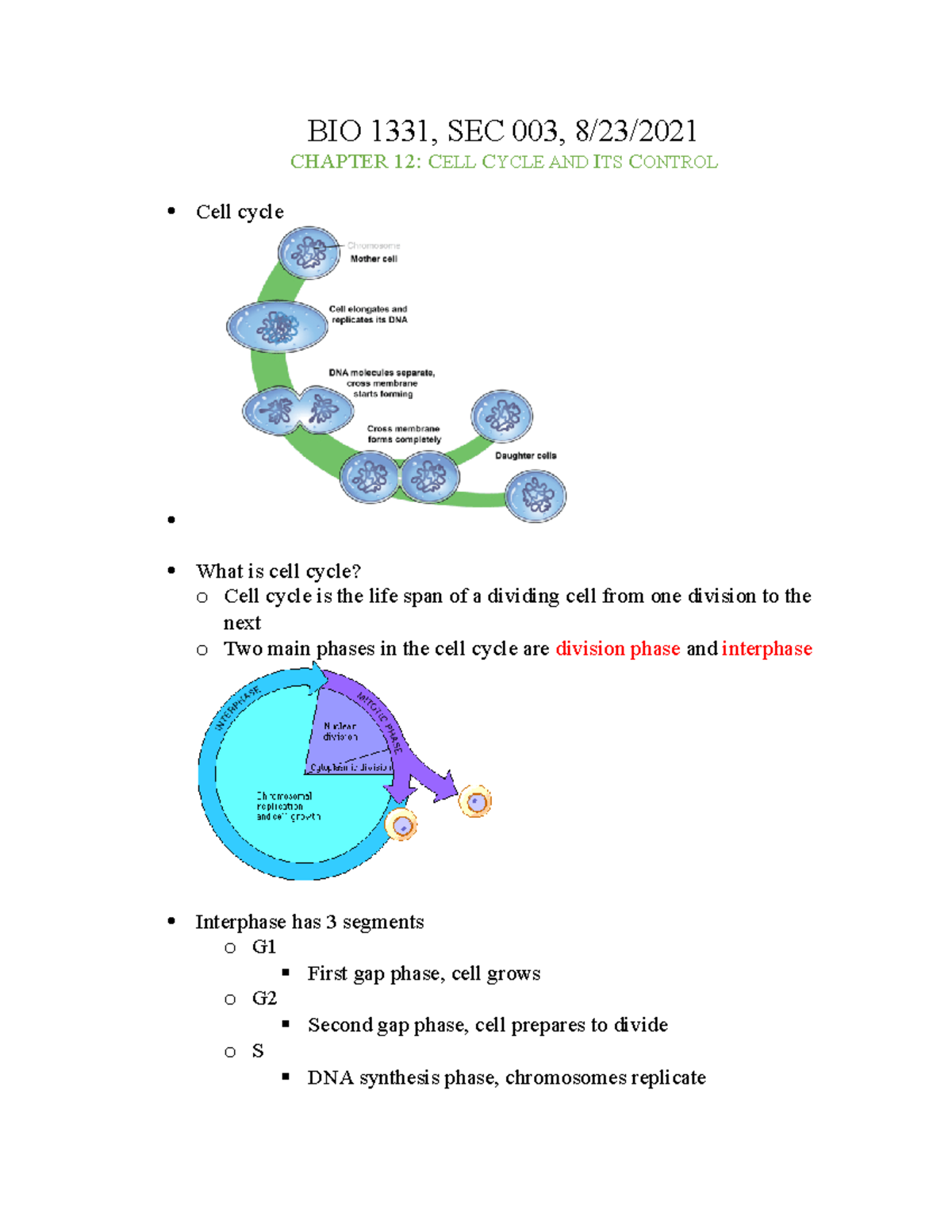Bio notes, ch. 12 - cell cycle and its control, Sunethra Dharmasiri ...