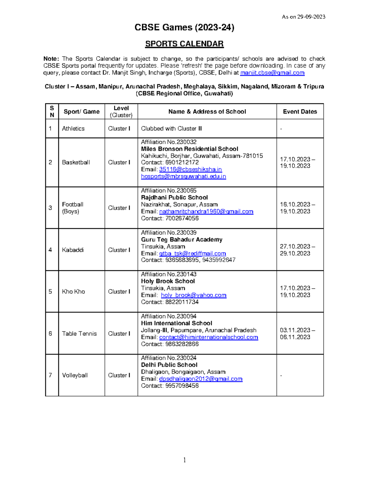 CBSE Sports Calendar 2023 24 - CBSE Games (2023-24) SPORTS CALENDAR ...