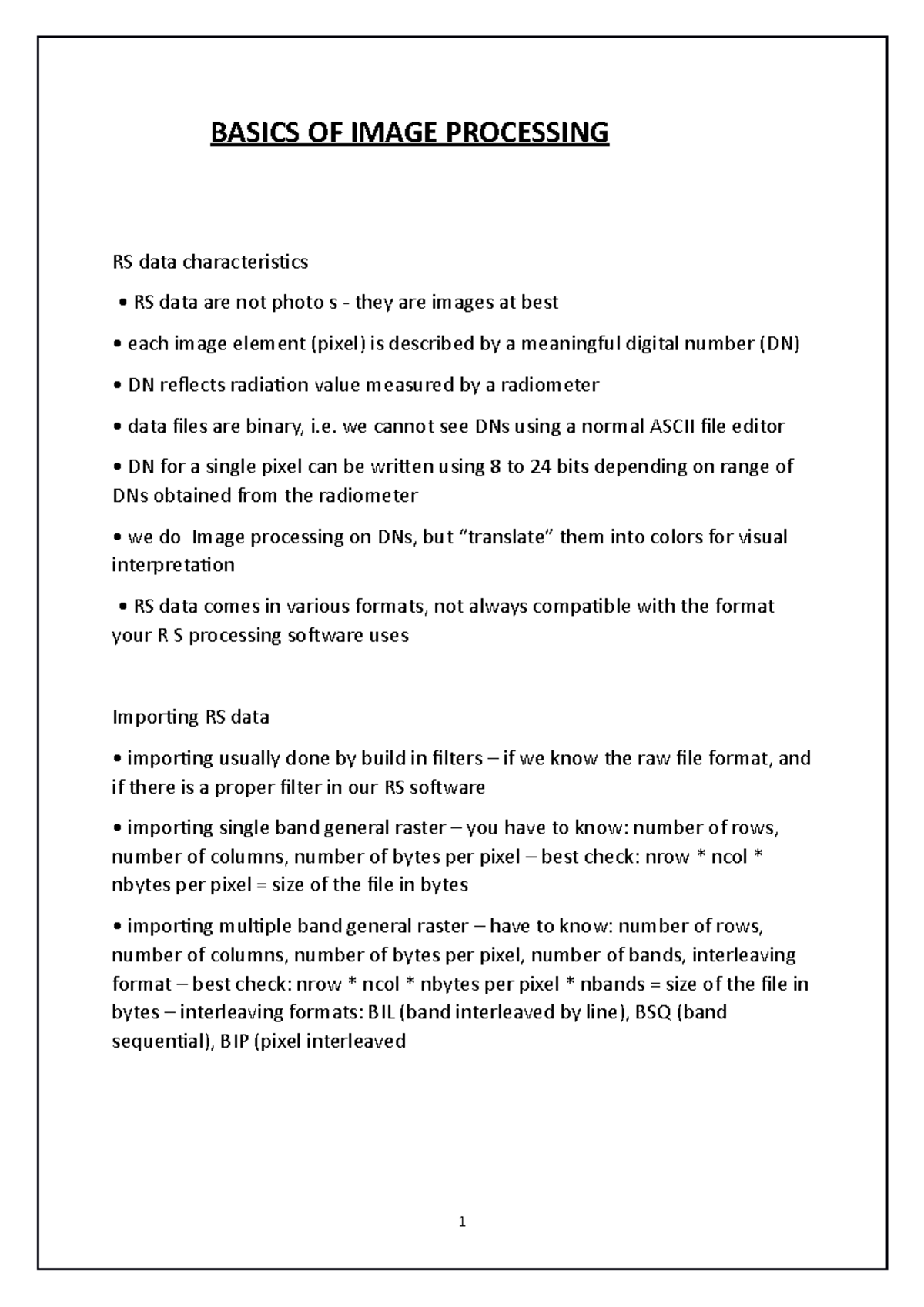 Basics OF Image Processing - BASICS OF IMAGE PROCESSING RS data ...