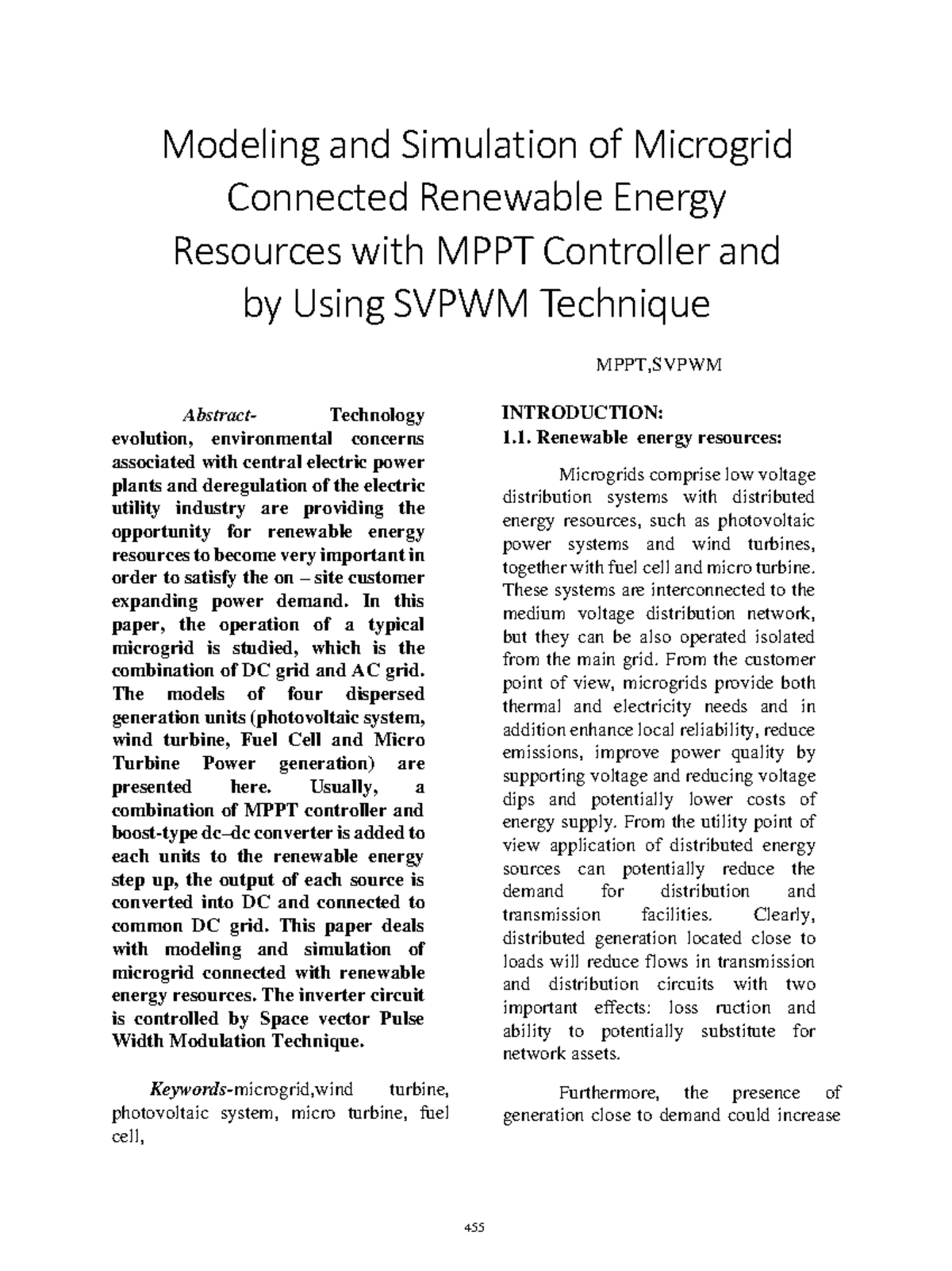 Modeling And Simulation Of Microgrid Connected Renewable Energy
