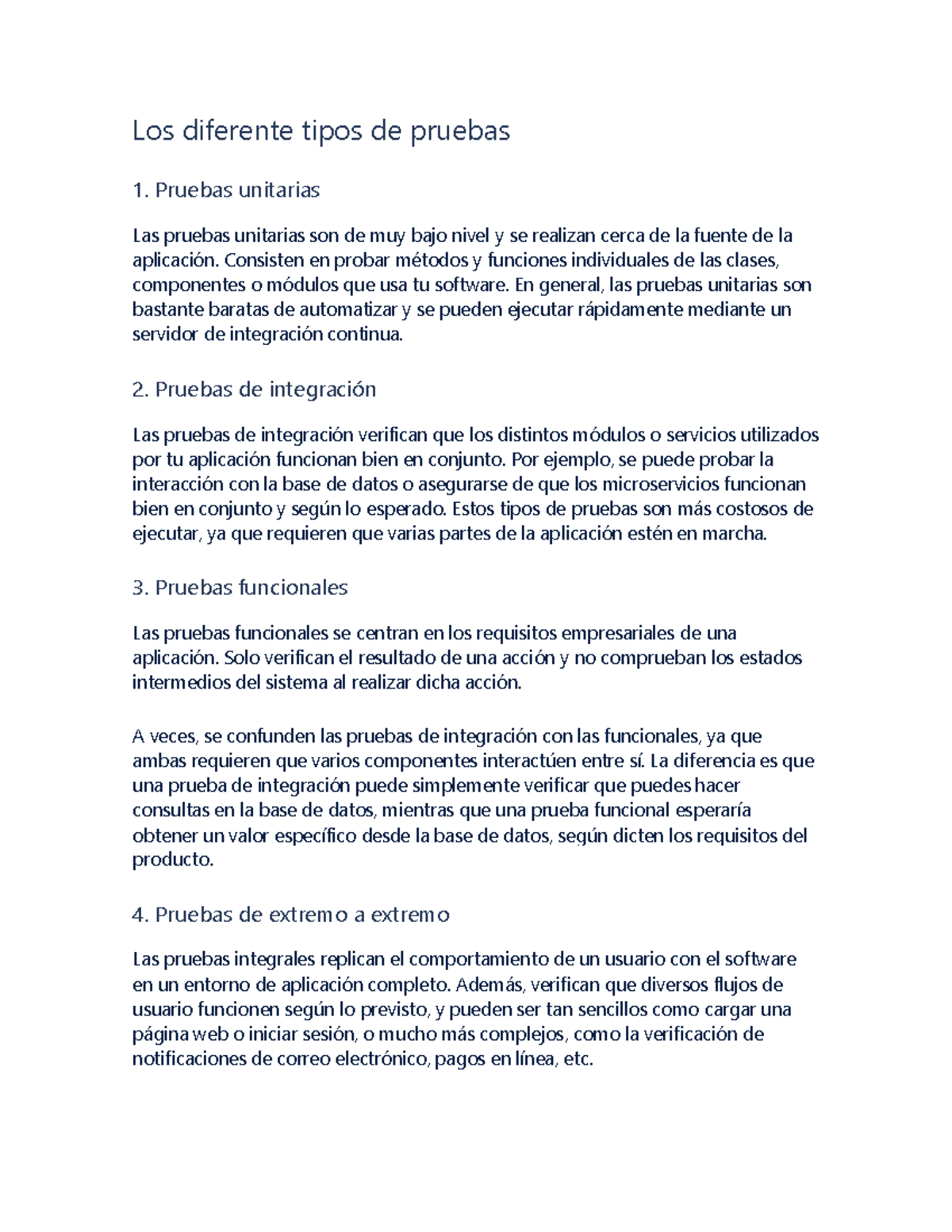 Pruebas de software - Los diferente tipos de pruebas 1. Pruebas ...