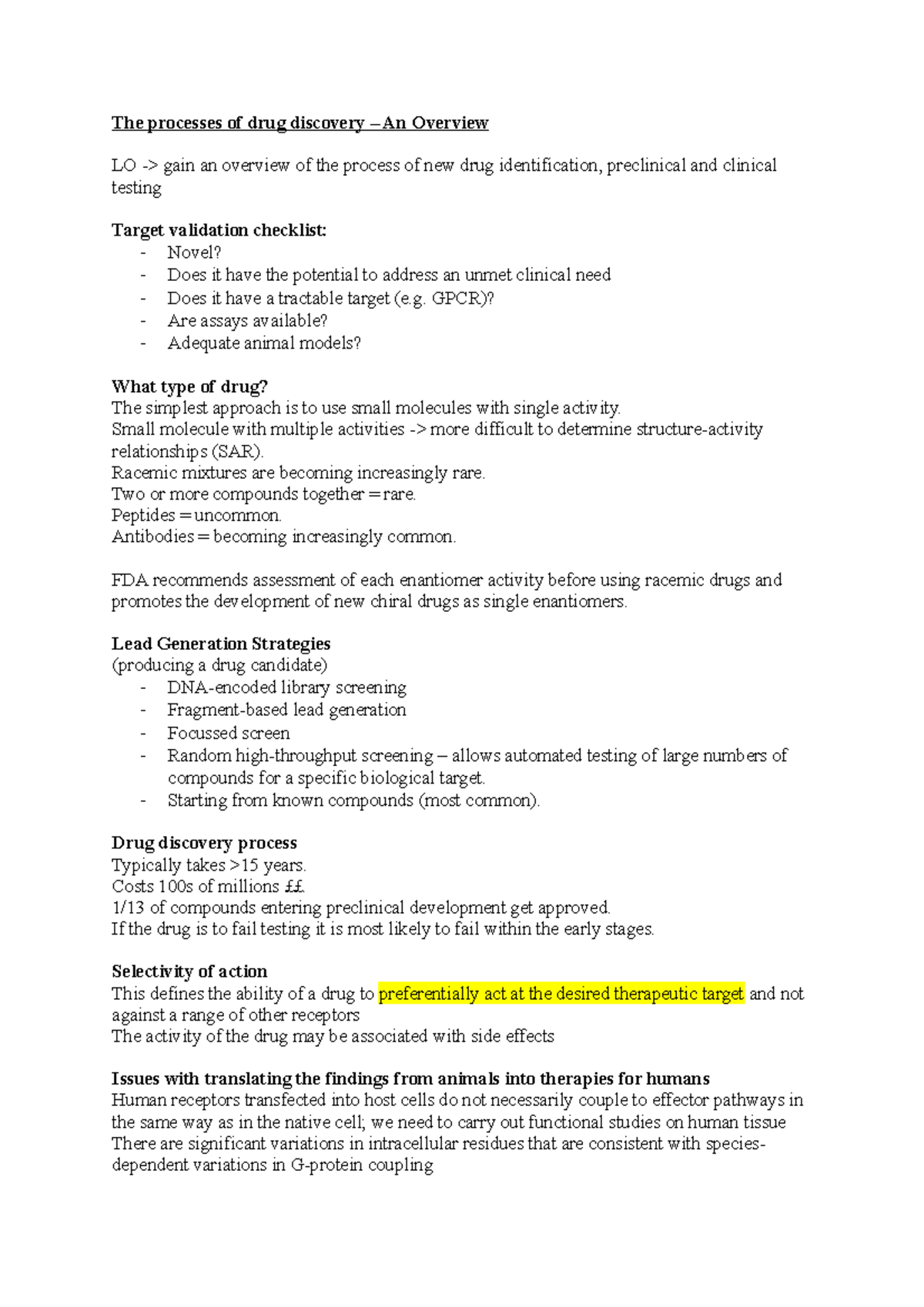 Drug Discovery - Lecture notes 2 - The processes of drug discovery – An ...