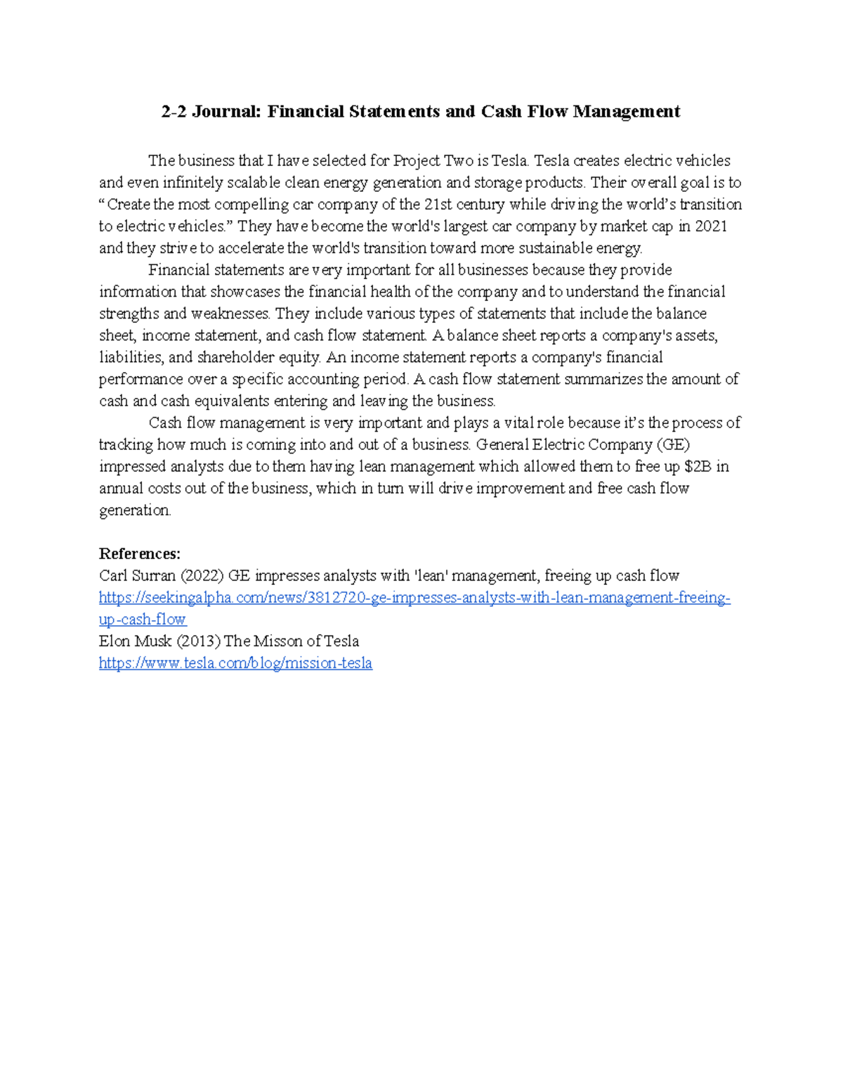 2-2 Journal Financial Statements and Cash Flow Management - Tesla ...