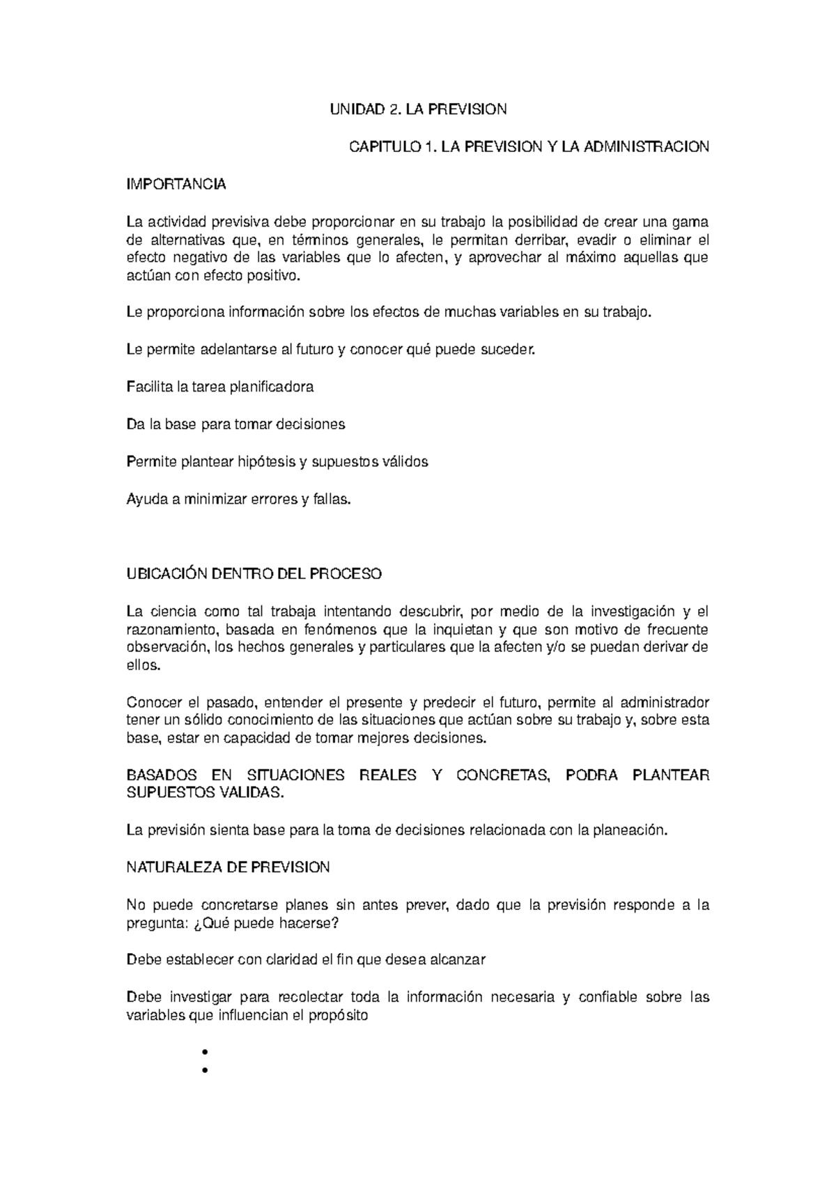 Apuntes 2 Prevision - UNIDAD 2. LA PREVISION CAPITULO 1. LA PREVISION Y ...