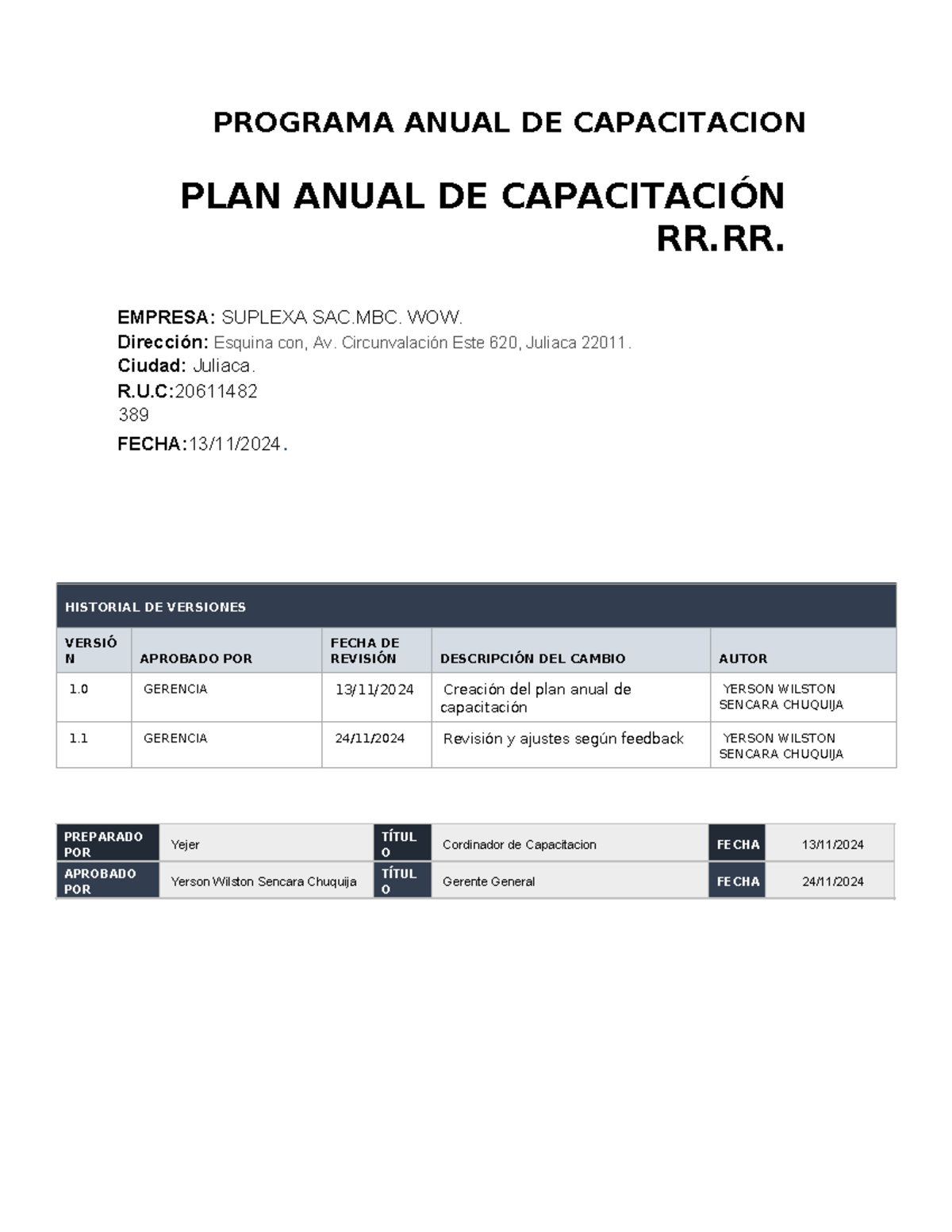 Programa de Capacitacion Anual 2024 seminario - PROGRAMA ANUAL DE CAPACITACION PLAN ANUAL DE ...