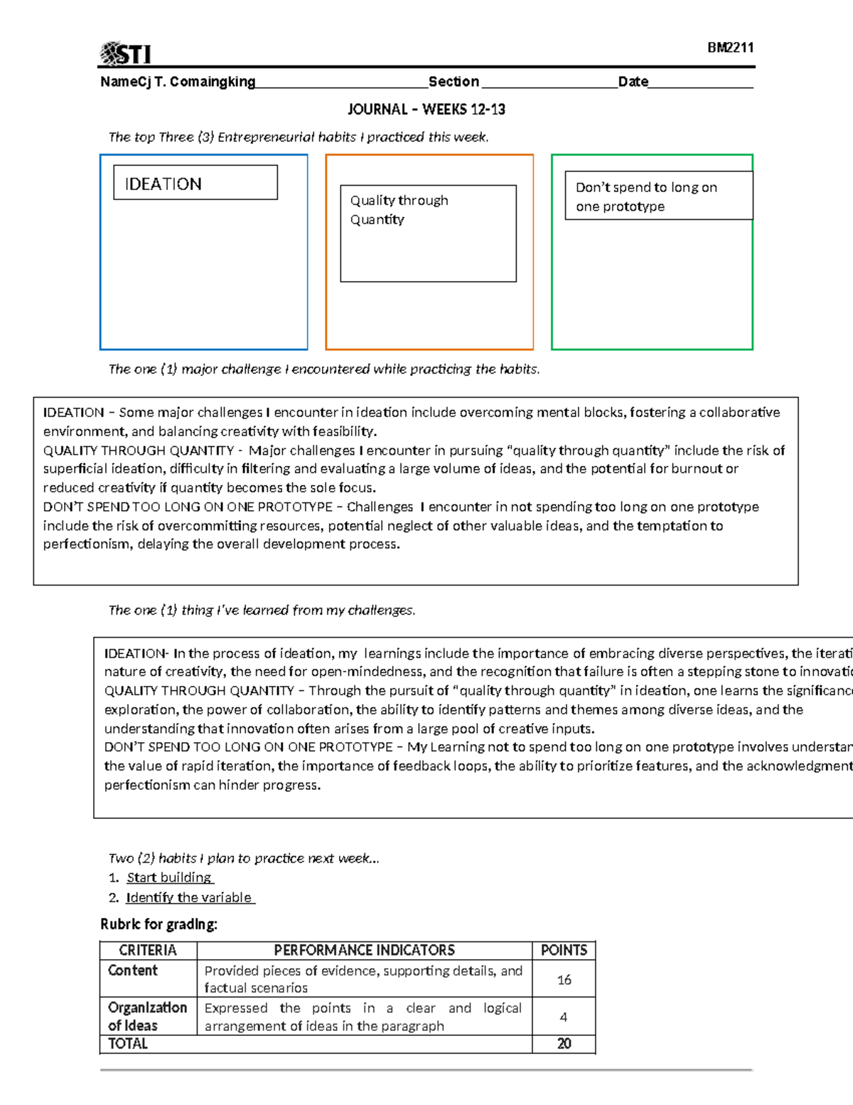 Journal last - Good - NameCj T. Comaingking Section Date JOURNAL ...