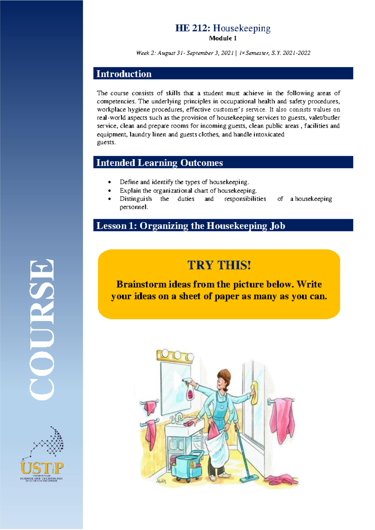 1. Module 1 Week 2 - Aug.31 -Sept3, 2021 - HE 212: Housekeeping Module ...