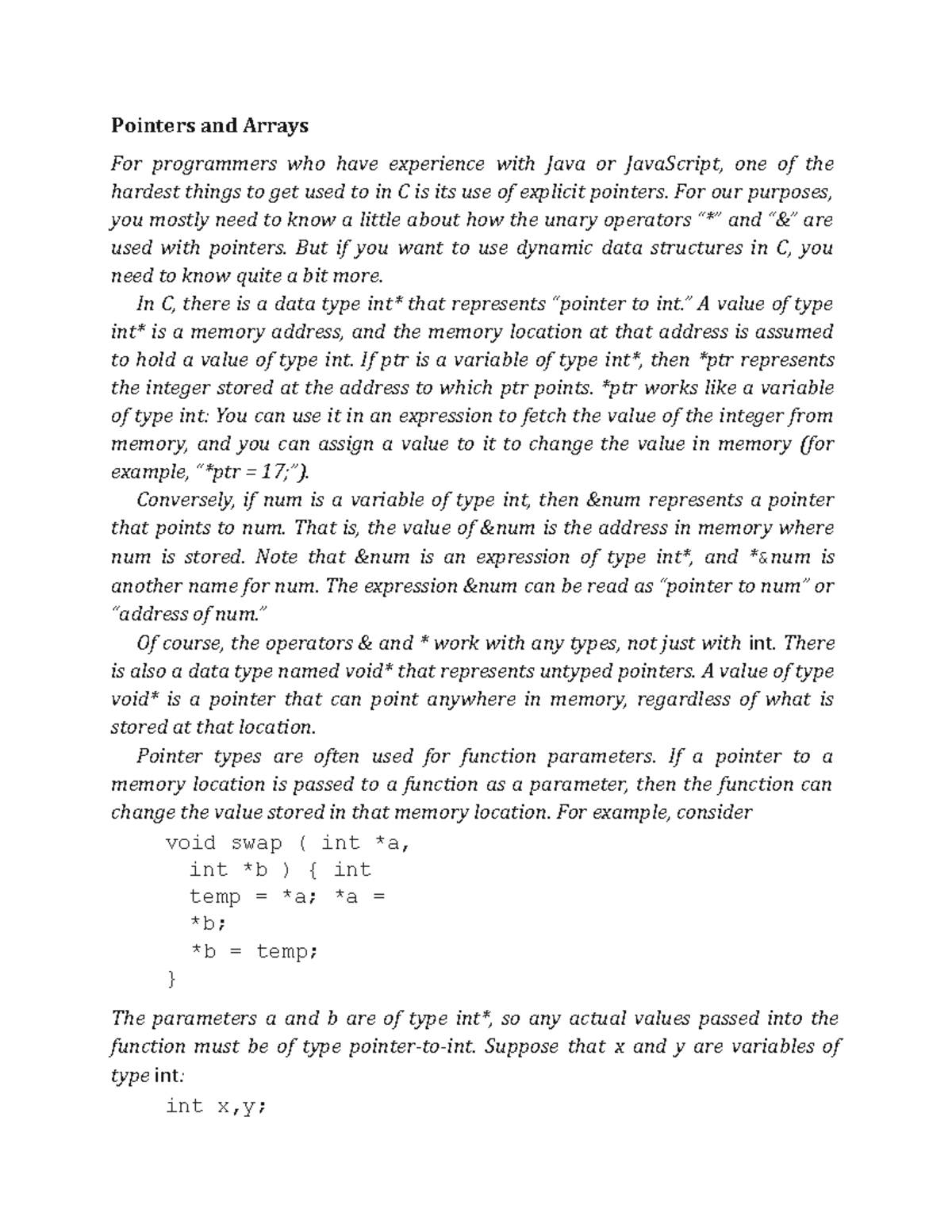 Pointers And Arrays For Our Purposes You Mostly Need To Know A