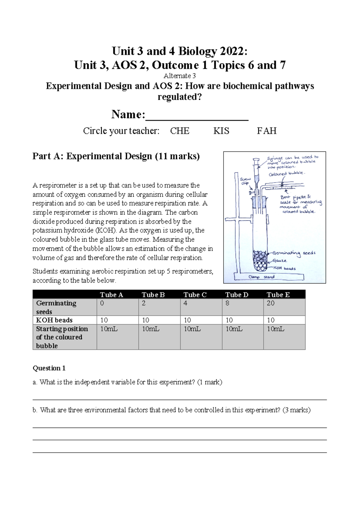 AOS 2 SAC alternate 3 - practise sac - Unit 3 and 4 Biology 2022: Unit ...