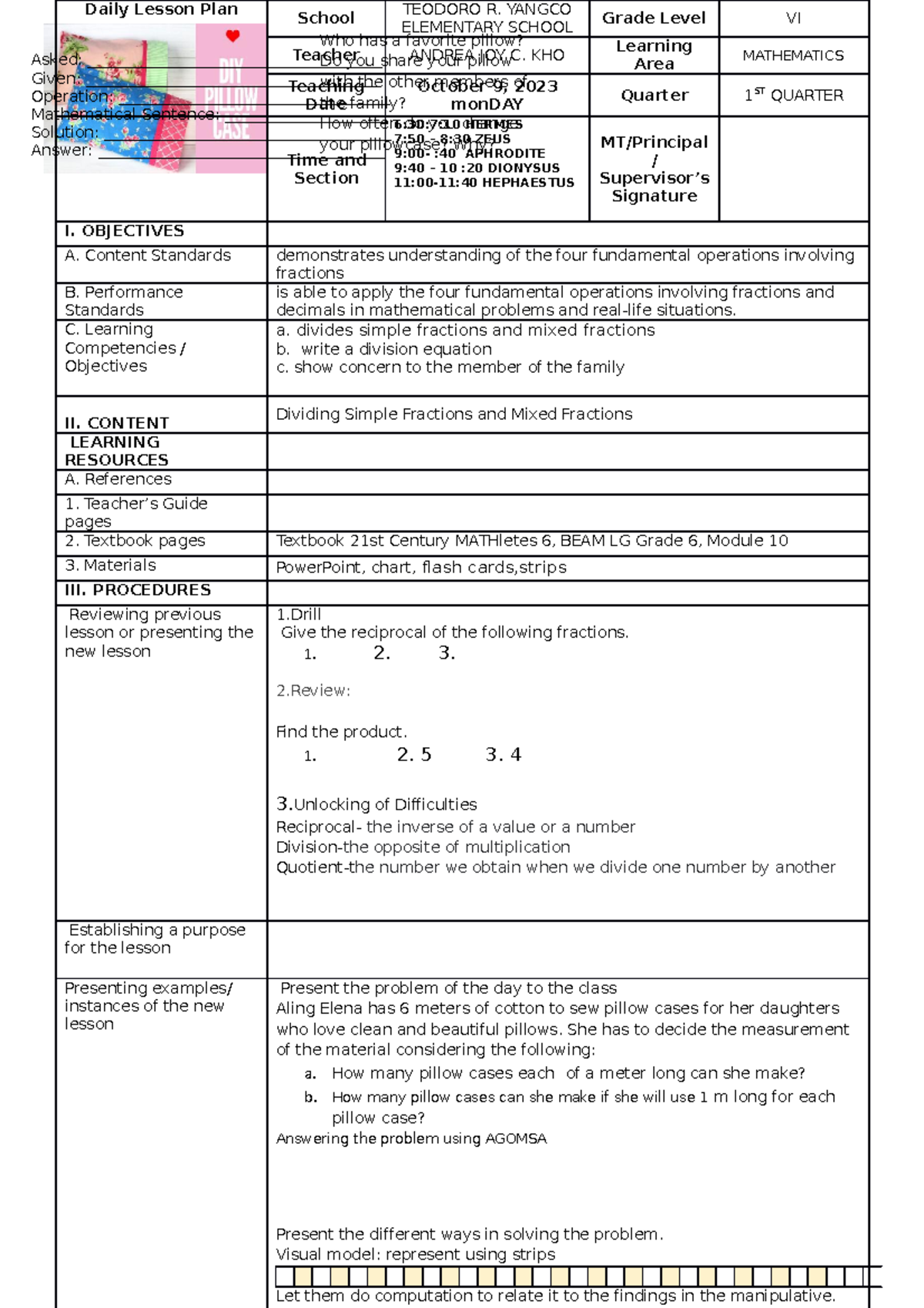 LESSON PLAN IN MATH 6 - Daily Lesson Plan School TEODORO R. YANGCO ...