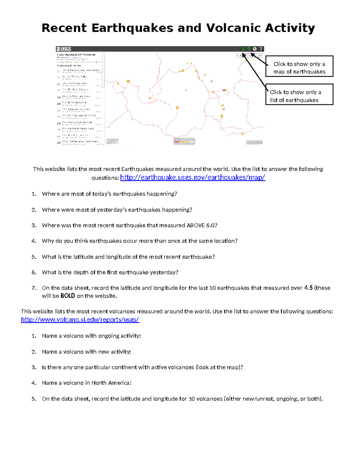 Claire Etkin - Mapping Earthquakes and Volcanoes - Recent Earthquakes ...