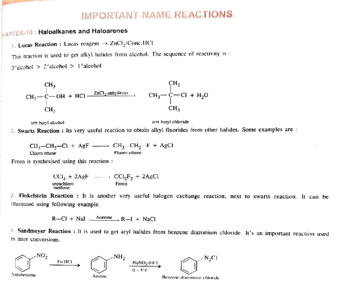 NAME Reactions - XII - dfghdghdh - IMPORTANT NAME REACTIONS NAPTER-10 Haloalkanes and Haloarenes ...