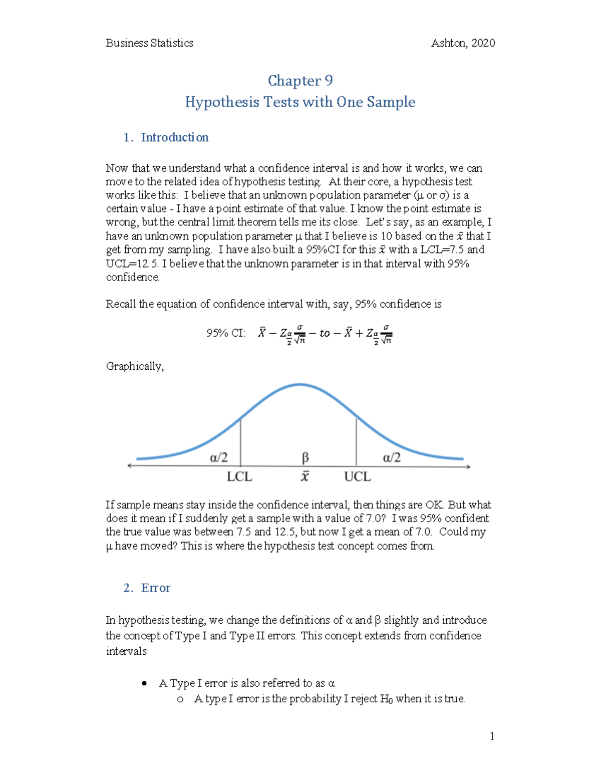 Hypothesis Testing With Single Samples - Chapter 9 Hypothesis Tests ...