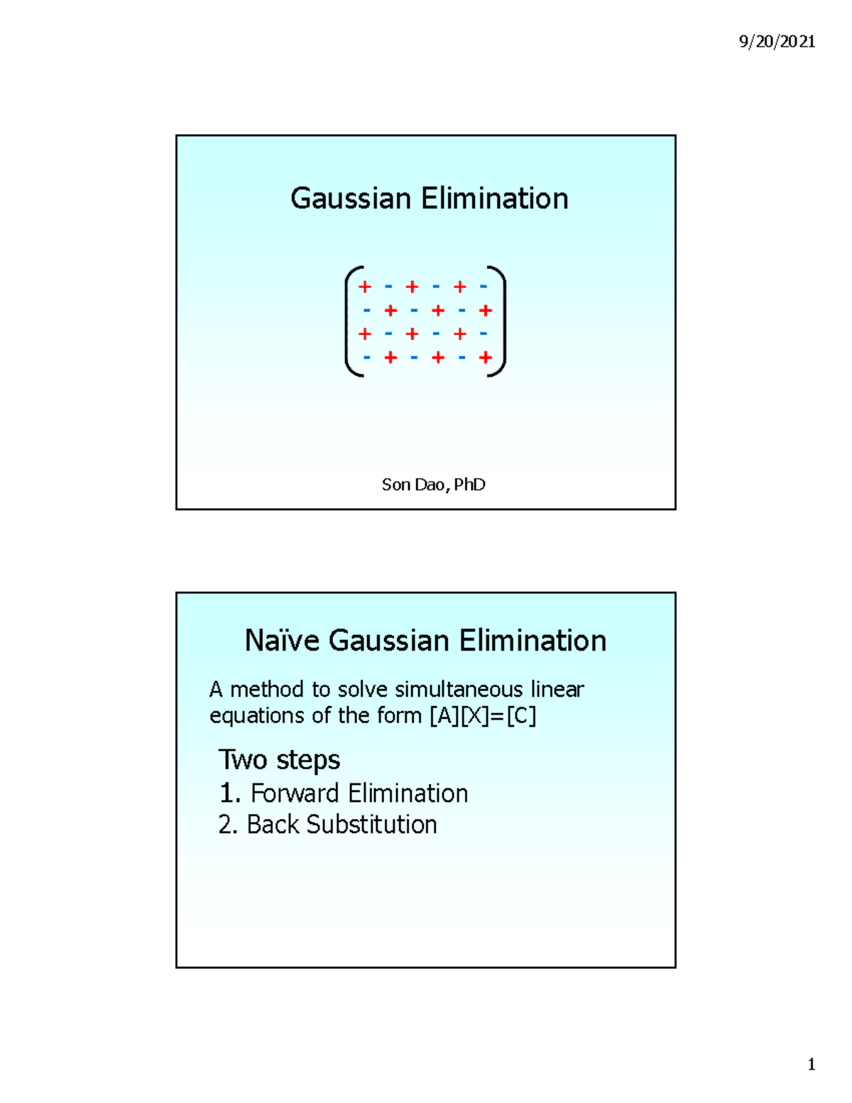 numerical methods - chapter 3 - Gaussian Elimination Son Dao, PhD Naïve ...