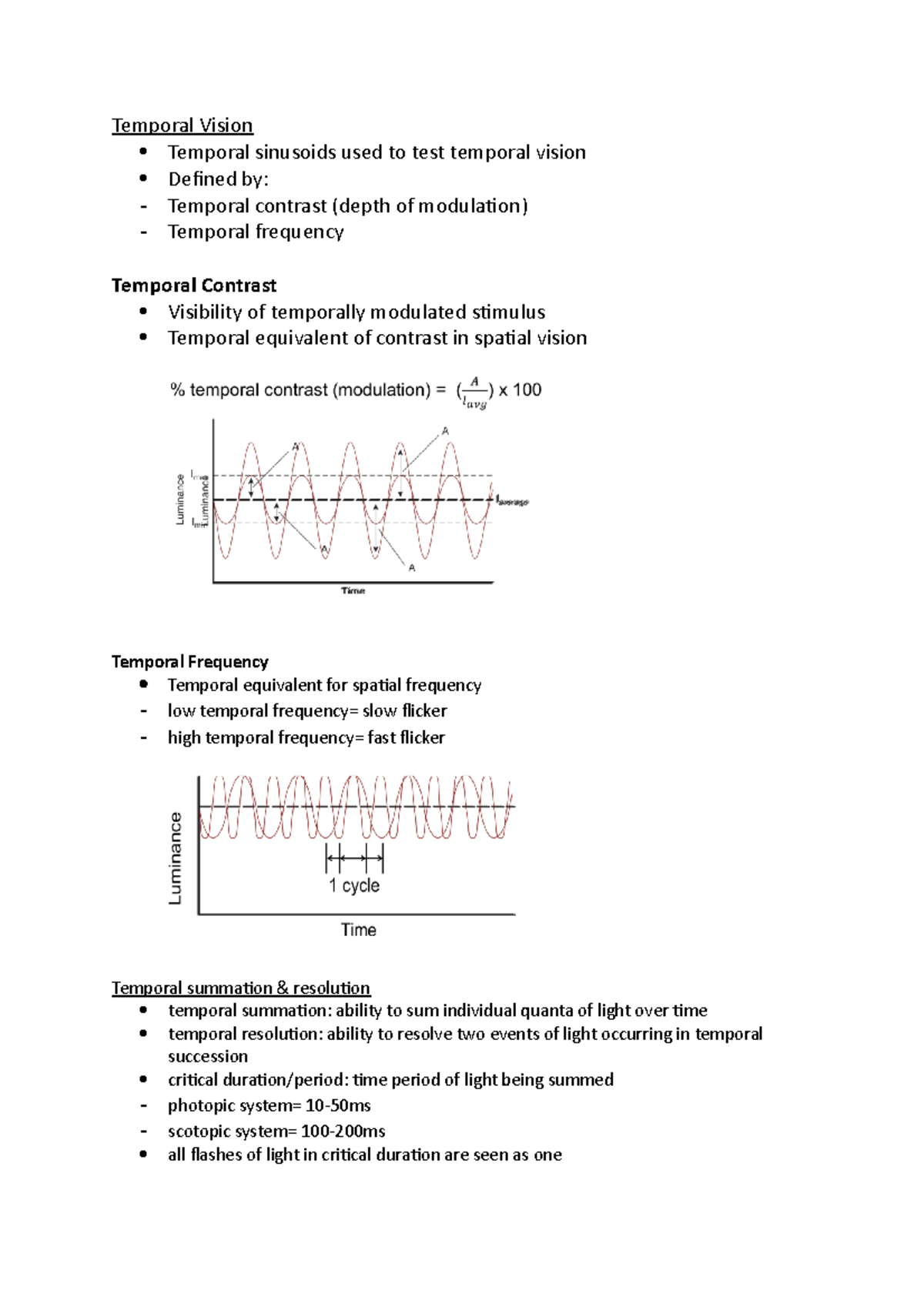Temporal Processing 5 - n/a - Temporal Vision Temporal sinusoids used ...