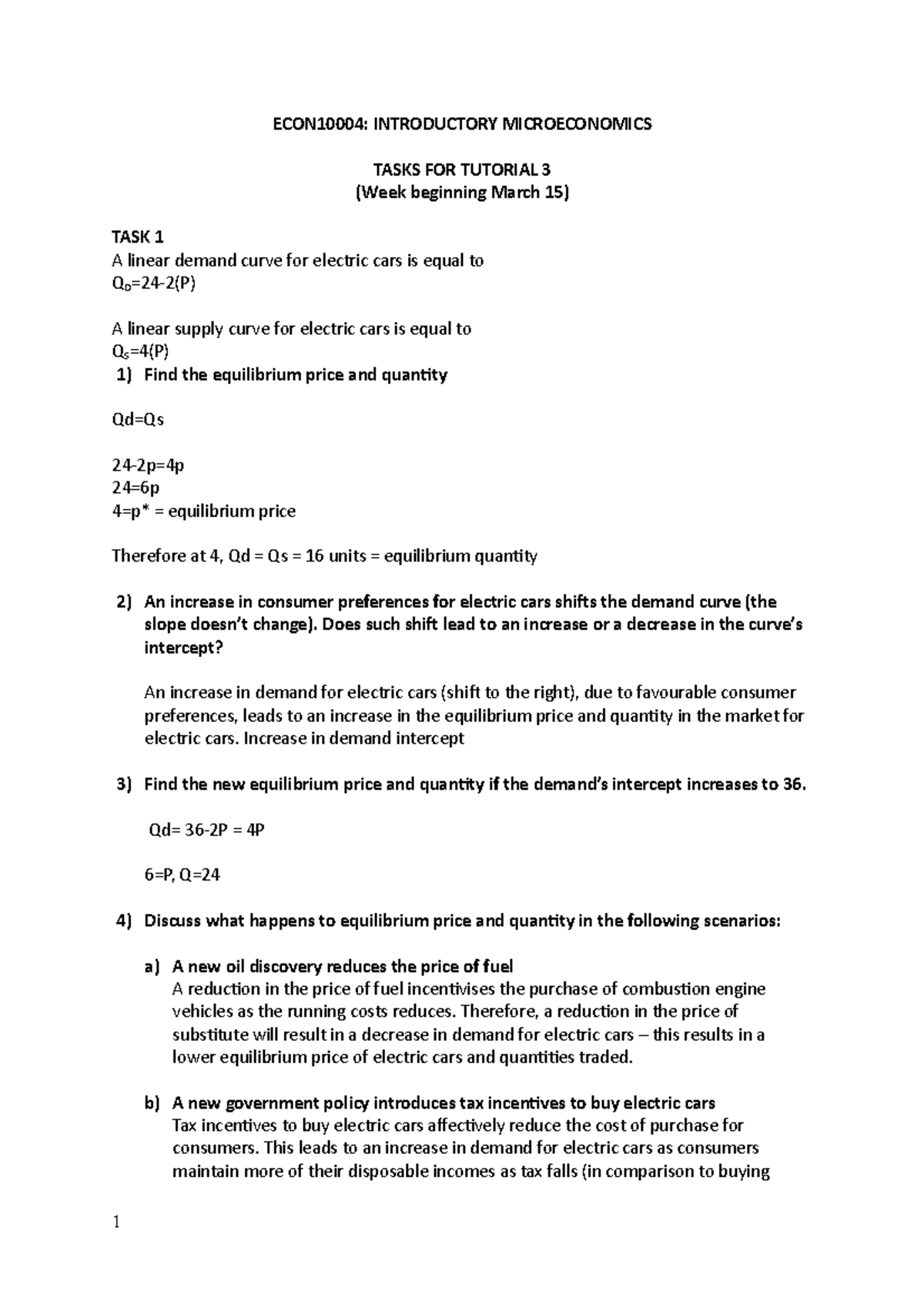 W3 tute - W3 tutorial working - demand, supply, equilibrium - ECON10004: INTRODUCTORY ...