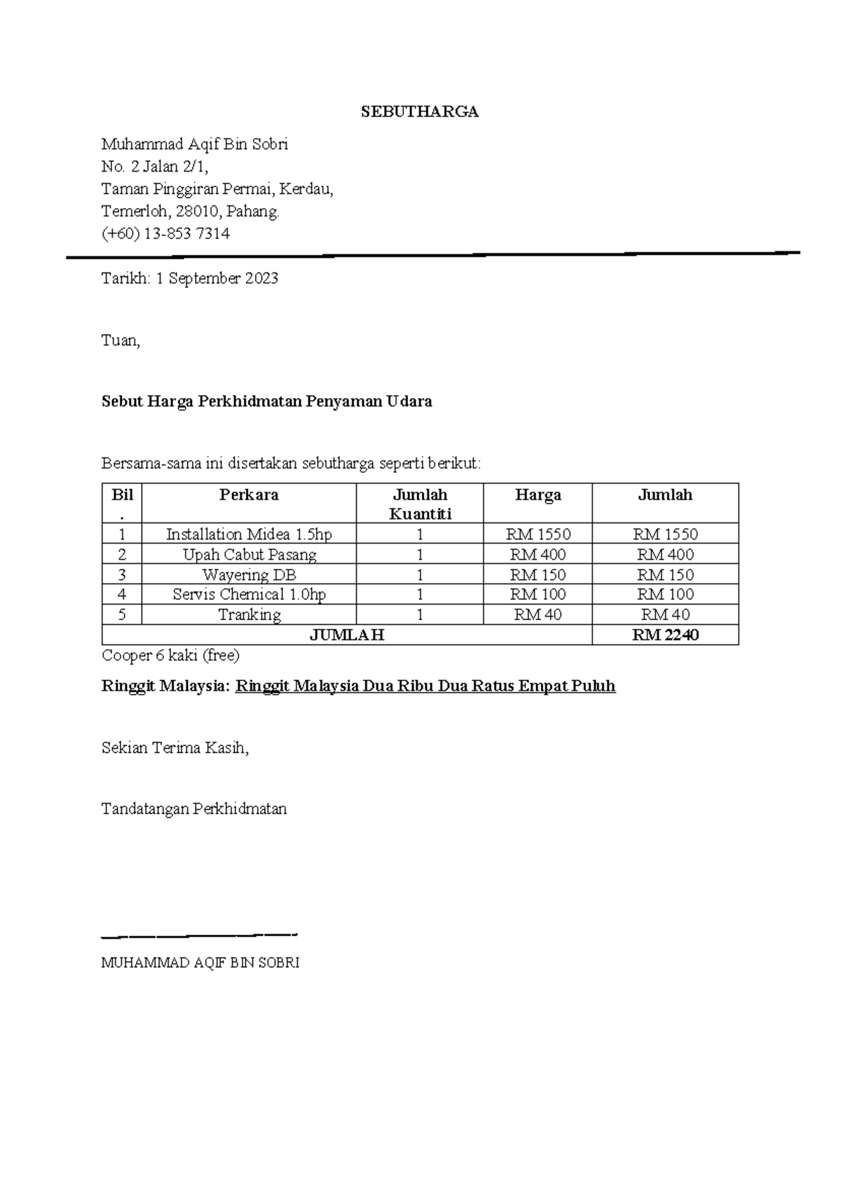 Sebutharga - SEBUTHARGA Muhammad Aqif Bin Sobri No. 2 Jalan 2/1, Taman ...