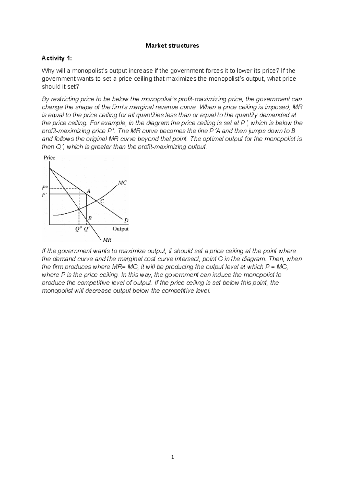 Activities and Discussions Week 5 Market Structures solutions - Market ...