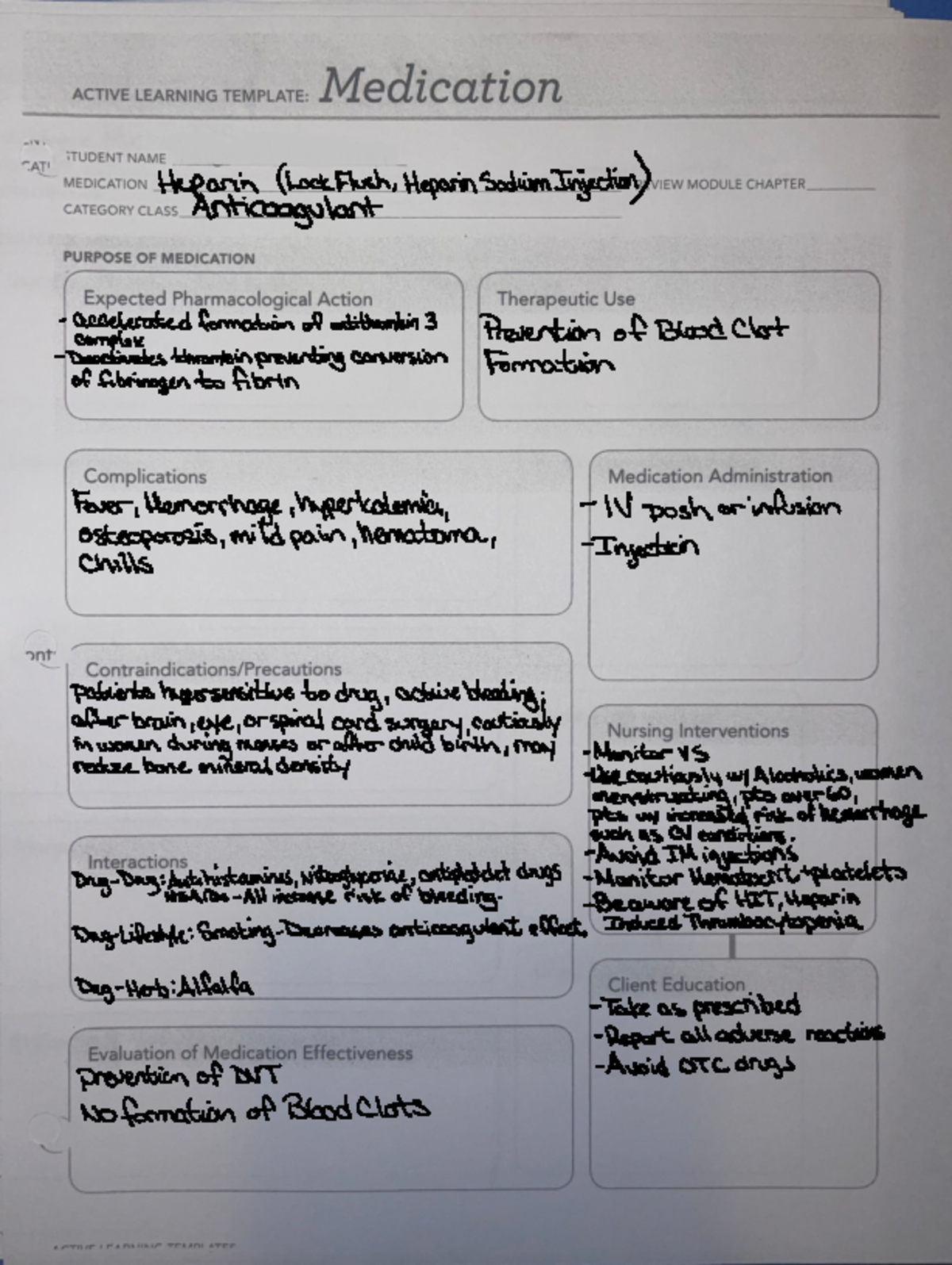 Heparin - ATI MED TEMPLATE - Heparin (LockFlush , Heparin ...