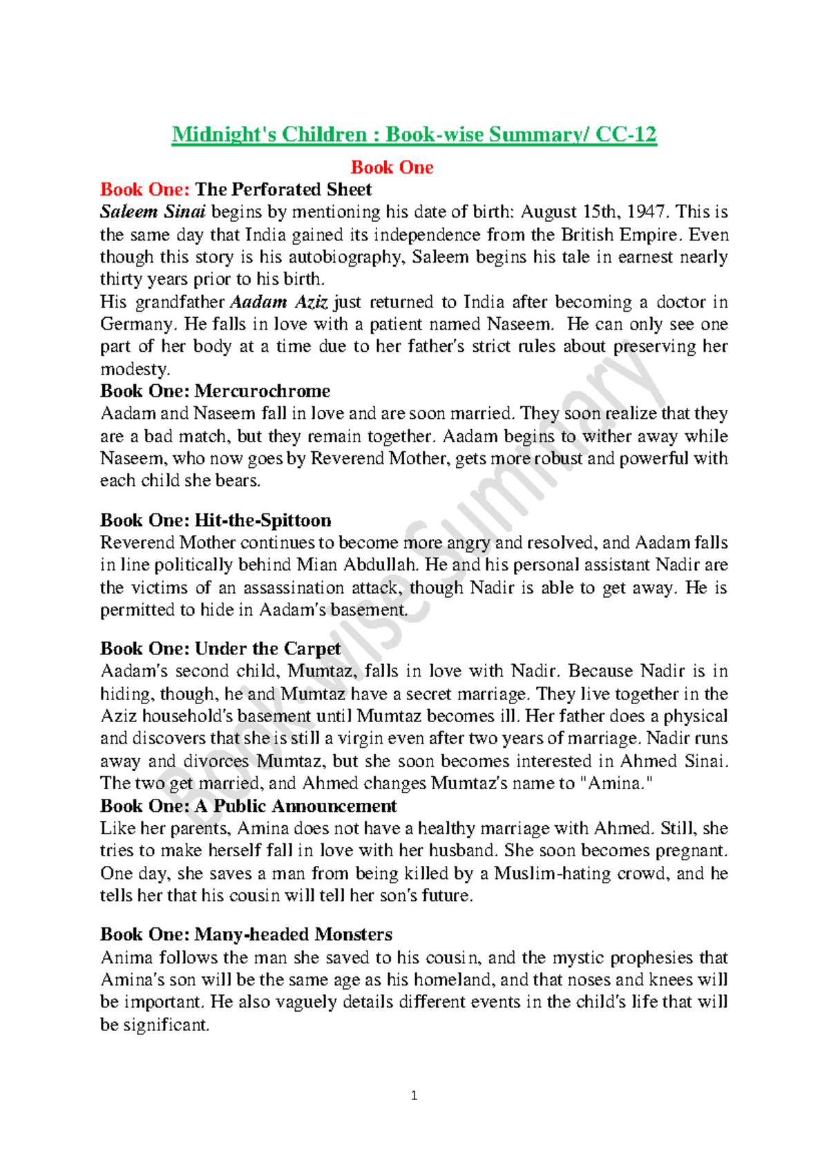 Book-wise Analysis Midnights children - Midnight's Children : Book-wise ...