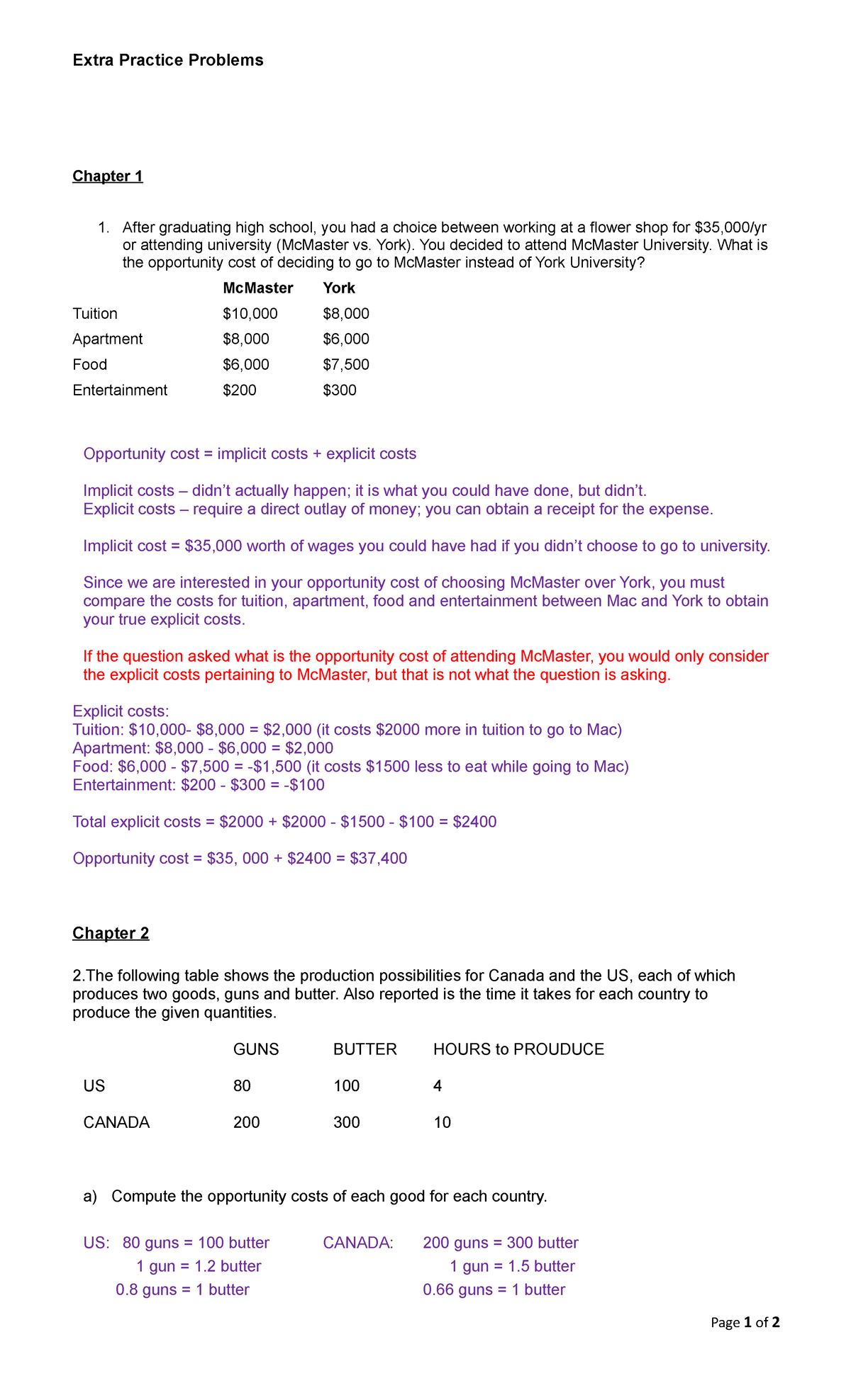 Chapter 1 and 2 Practice Problems ANS1 - Extra Practice Problems Chapter 1 After graduating high ...