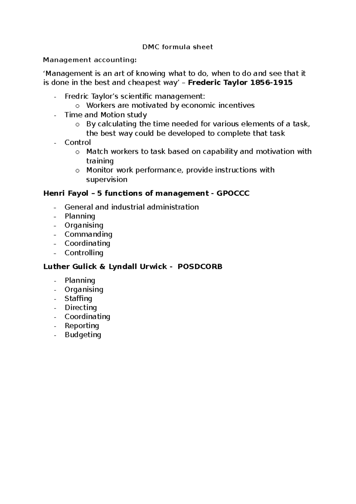 DMC formula sheet - Summary Financial Decision Making - DMC formula ...