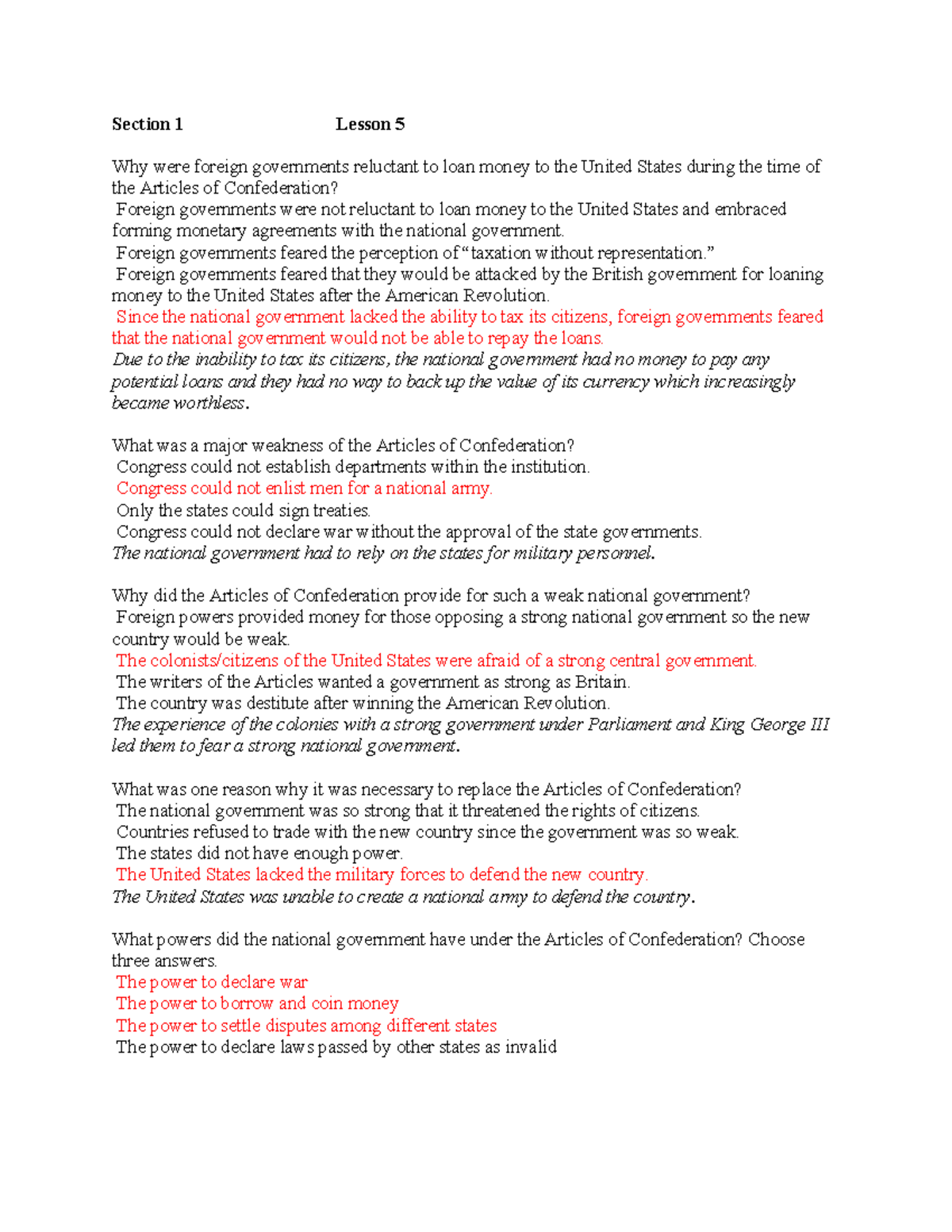 Section 1 Lesson 5 - Summary American Politics and US Constitution ...