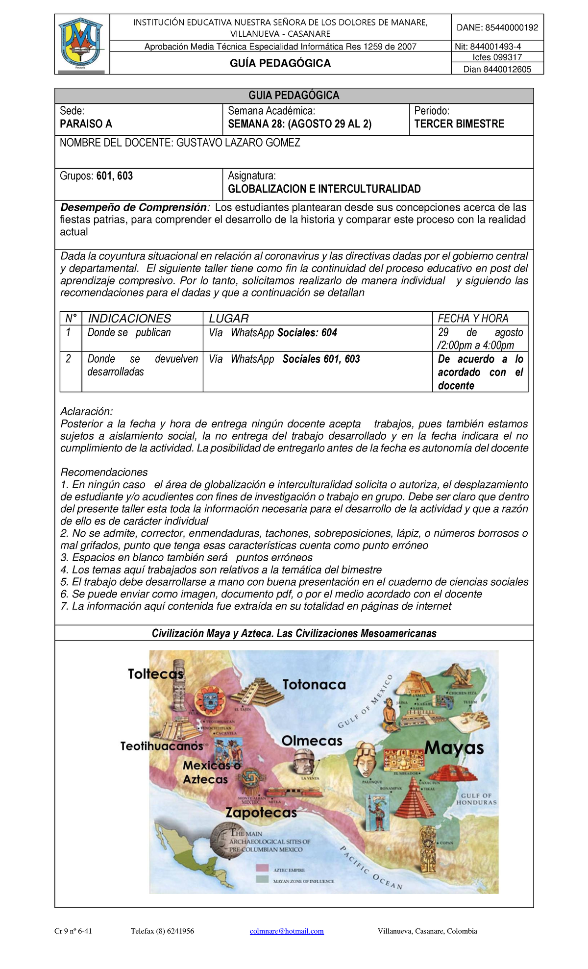 GUIA Pedagógica Semana 28 G.I. 601, 603, LIC. Gustavo Lazaro Gomez 2022 ...
