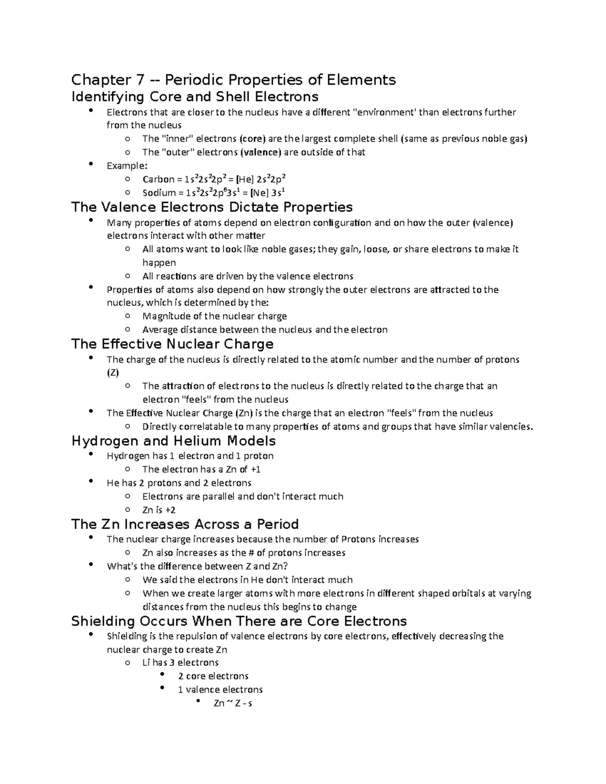 Chem chapter 7 - Chapter 7 - Periodic Properties of Elements ...