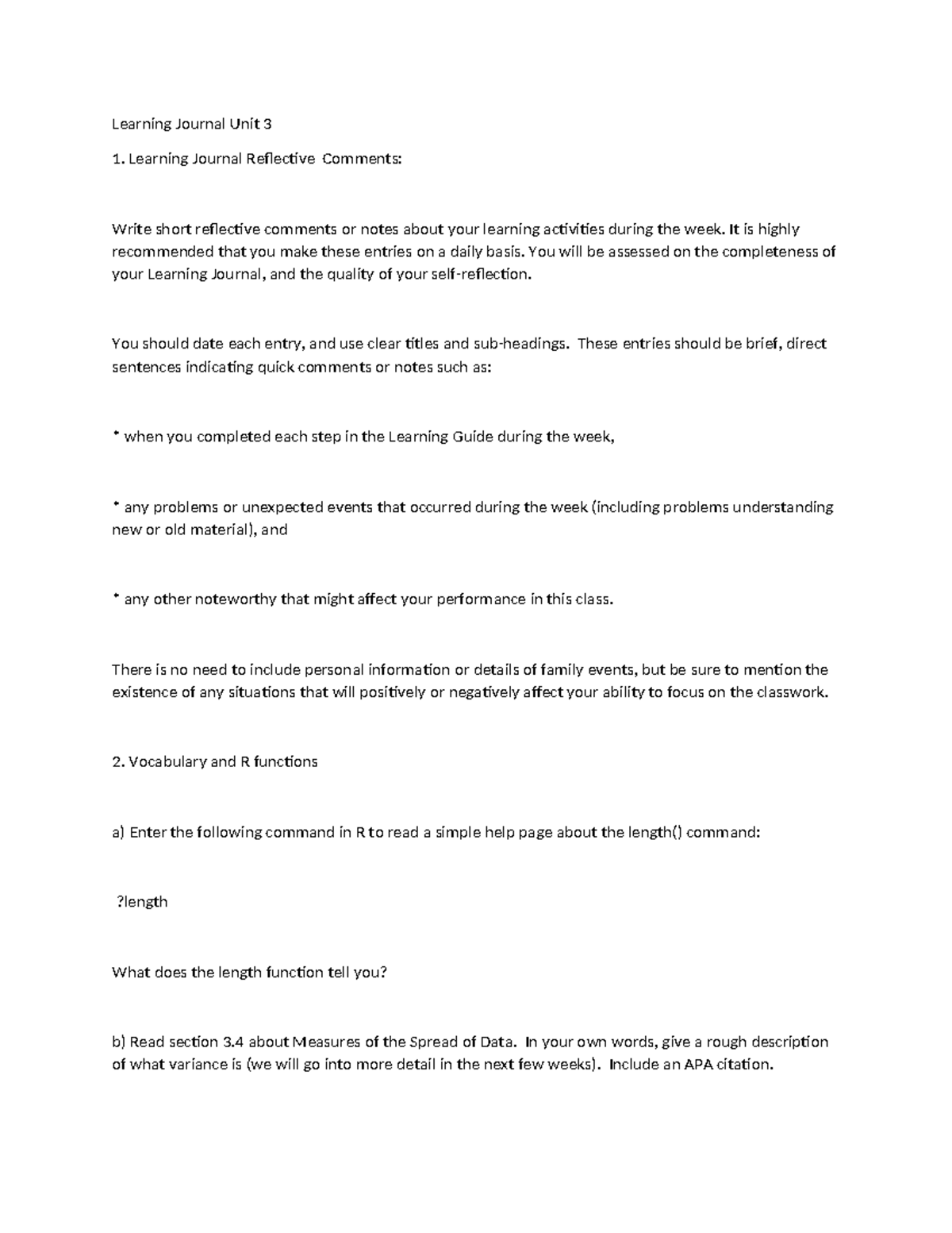 Learning Journal Unit 3 - Learning Journal Reflective Comments: Write ...