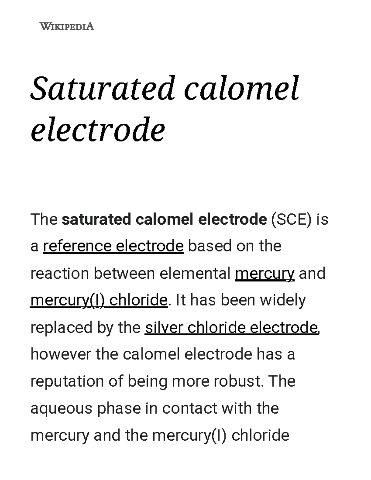Saturated calomel electrode - Wikipedia - Saturated calomel electrode ...