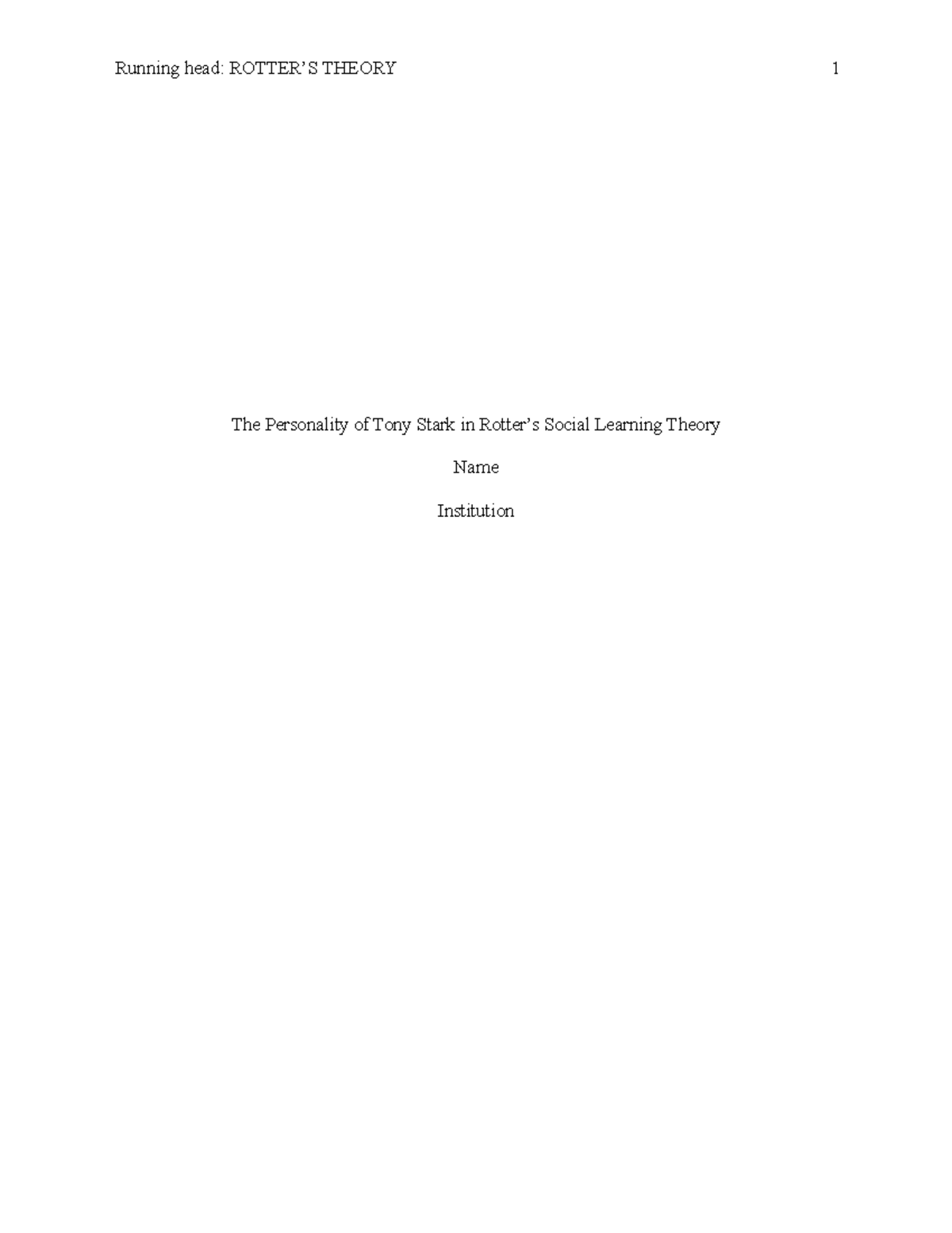 82310549 Psychology-Rotter Theory - Running head: ROTTER’S THEORY 1 The ...